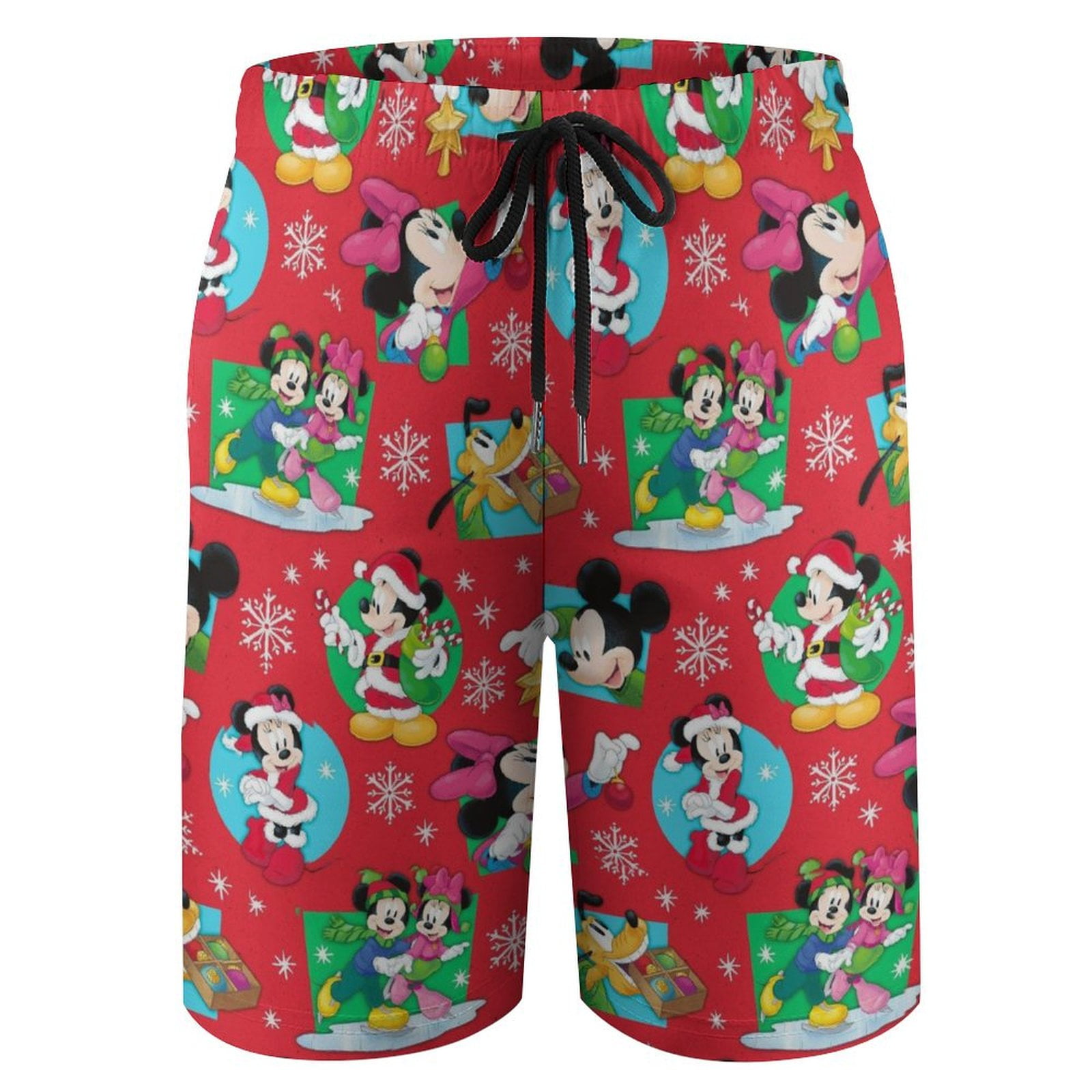 Mens Swim Trunks,Mickey-and-Minnie-Mouse-on-Red-Christmas-Wrapping ...