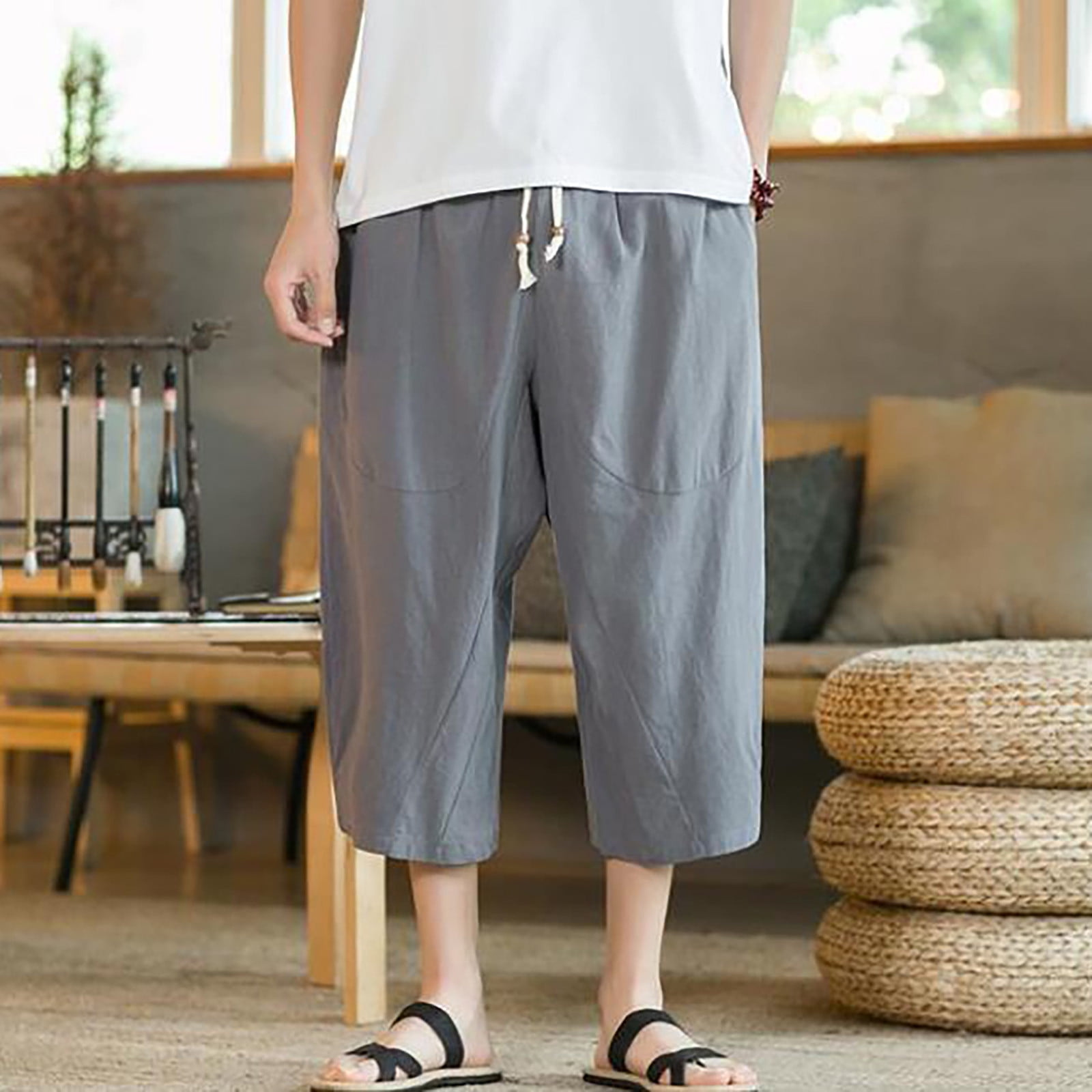 Mens Swim Trunks Quick Dry Men Capri Pants Baggy Harem Drawstring Yoga ...