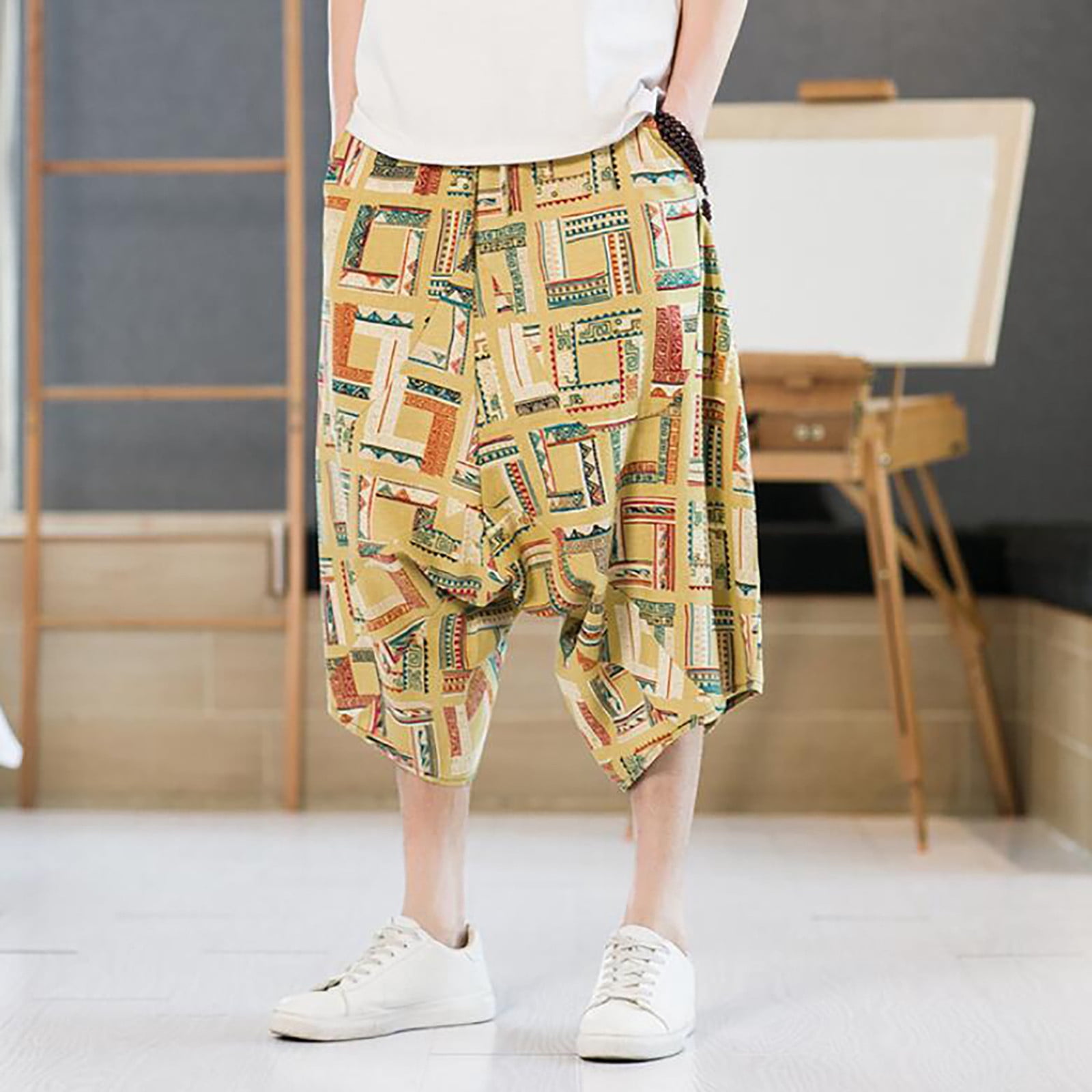 Gold Mens Running Shorts, Linen Men'S Athletic Shorts, Mens Below Knee ...