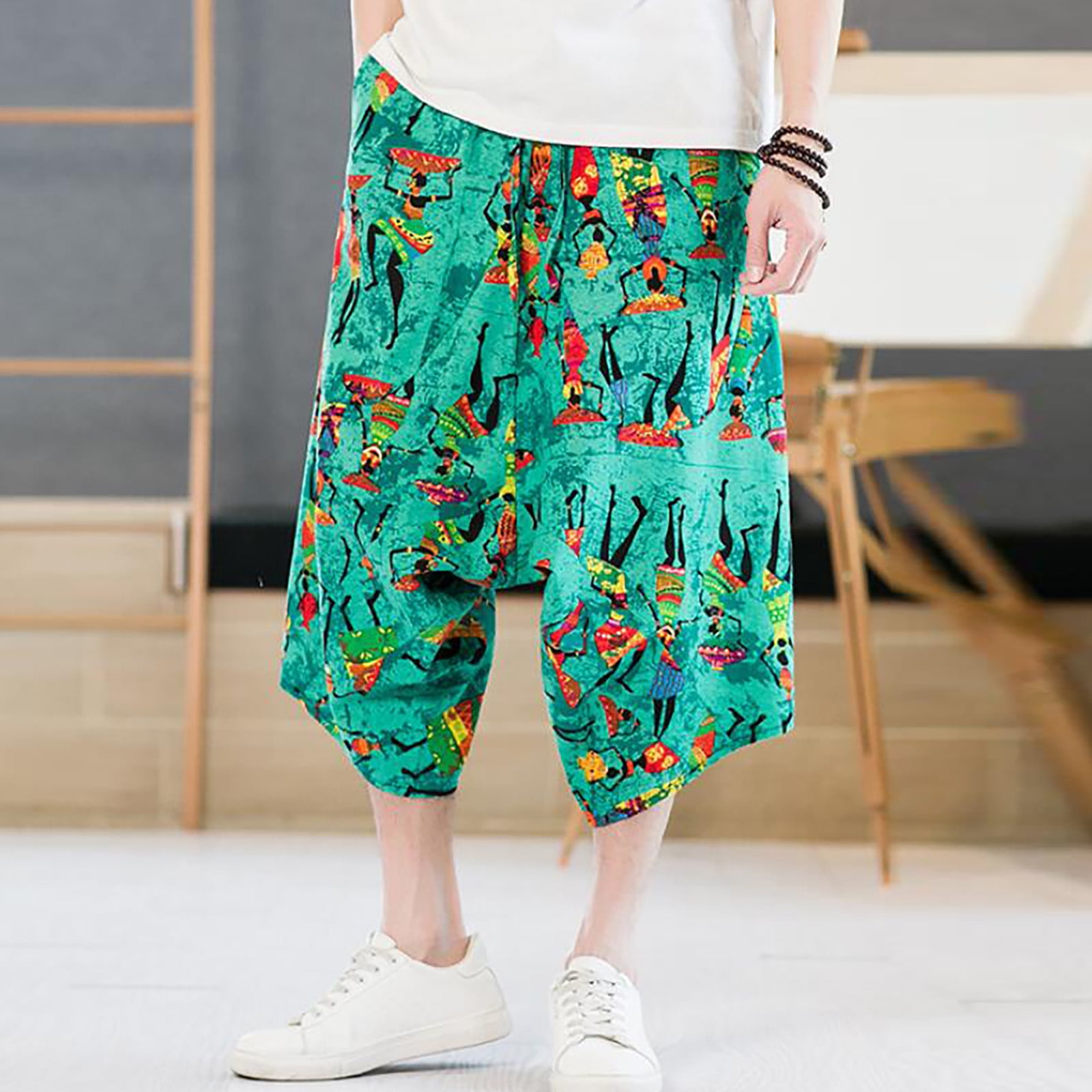 Mens Swim Trunks Quick Dry Men Capri Pants Baggy Harem Drawstring Yoga Beach Floral Cropped ...