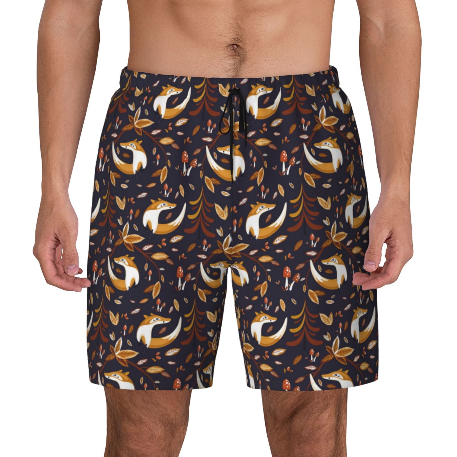 Mens Swim Trunks Shorts - Autumn Leaf Fox Mushroom Stylish ...