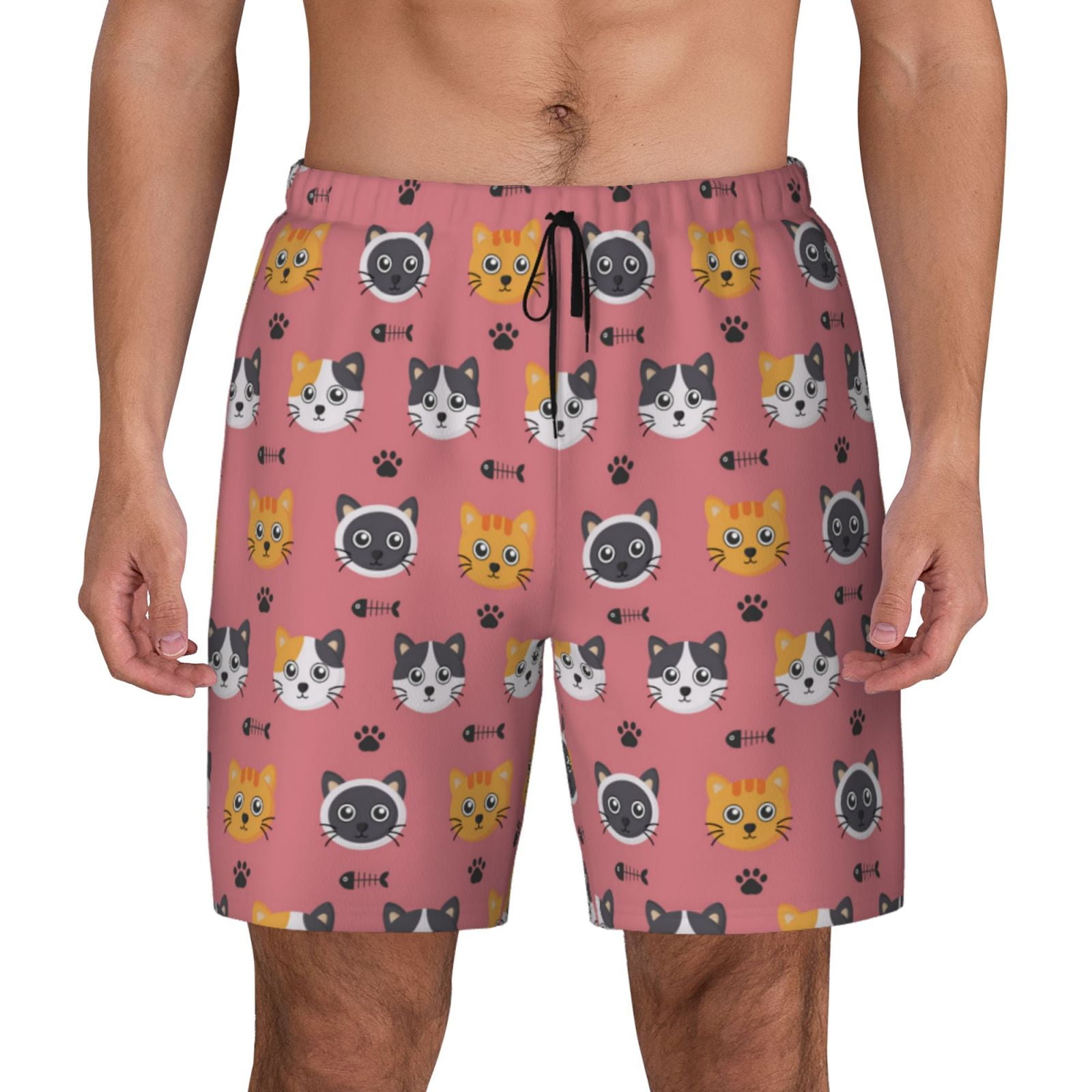 Mens Swim Trunks Shorts - Cute Cartoon Cat Fishbone Stylish ...