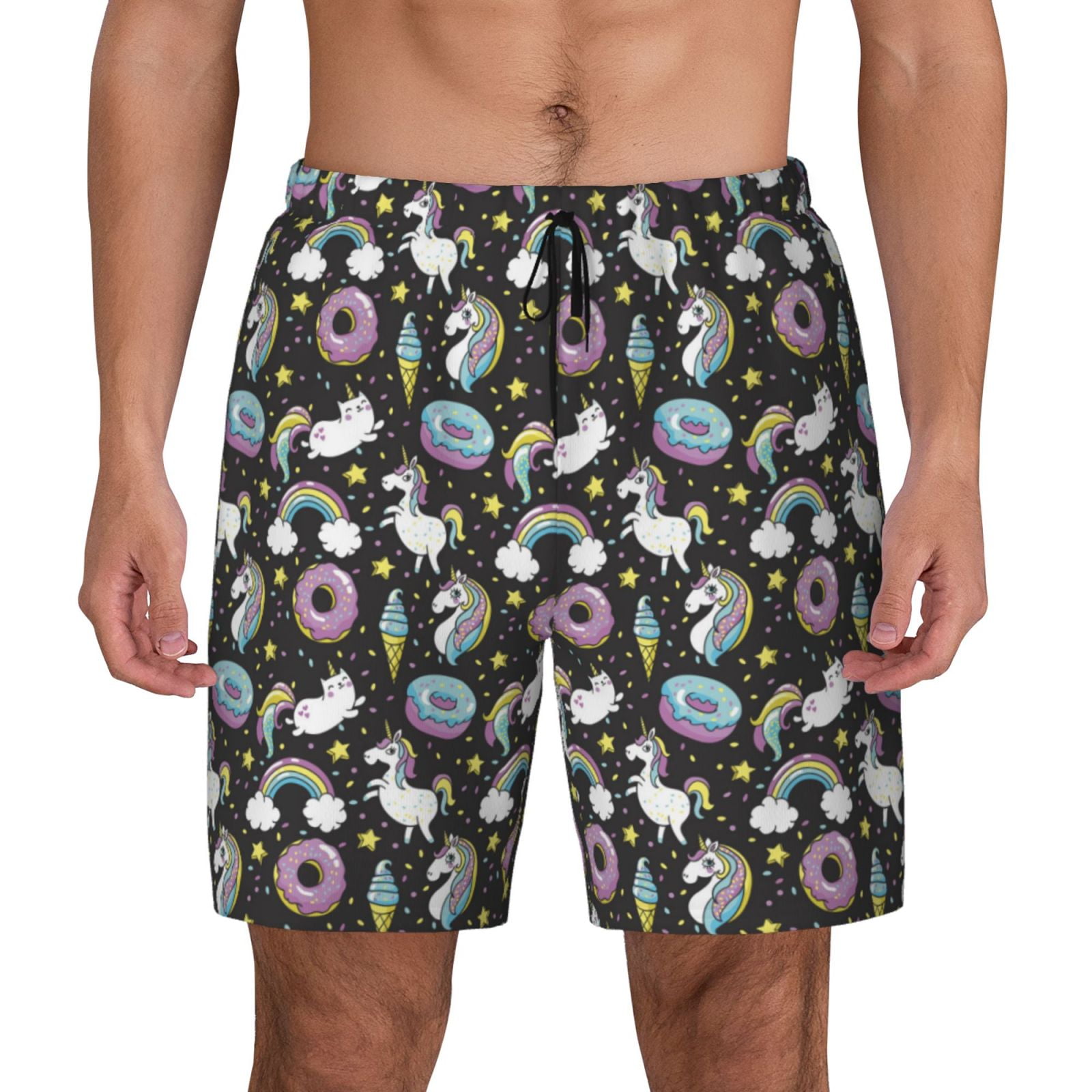 Mens Swim Trunks Shorts - Cute Cartoon Rainbow Donut Stylish ...
