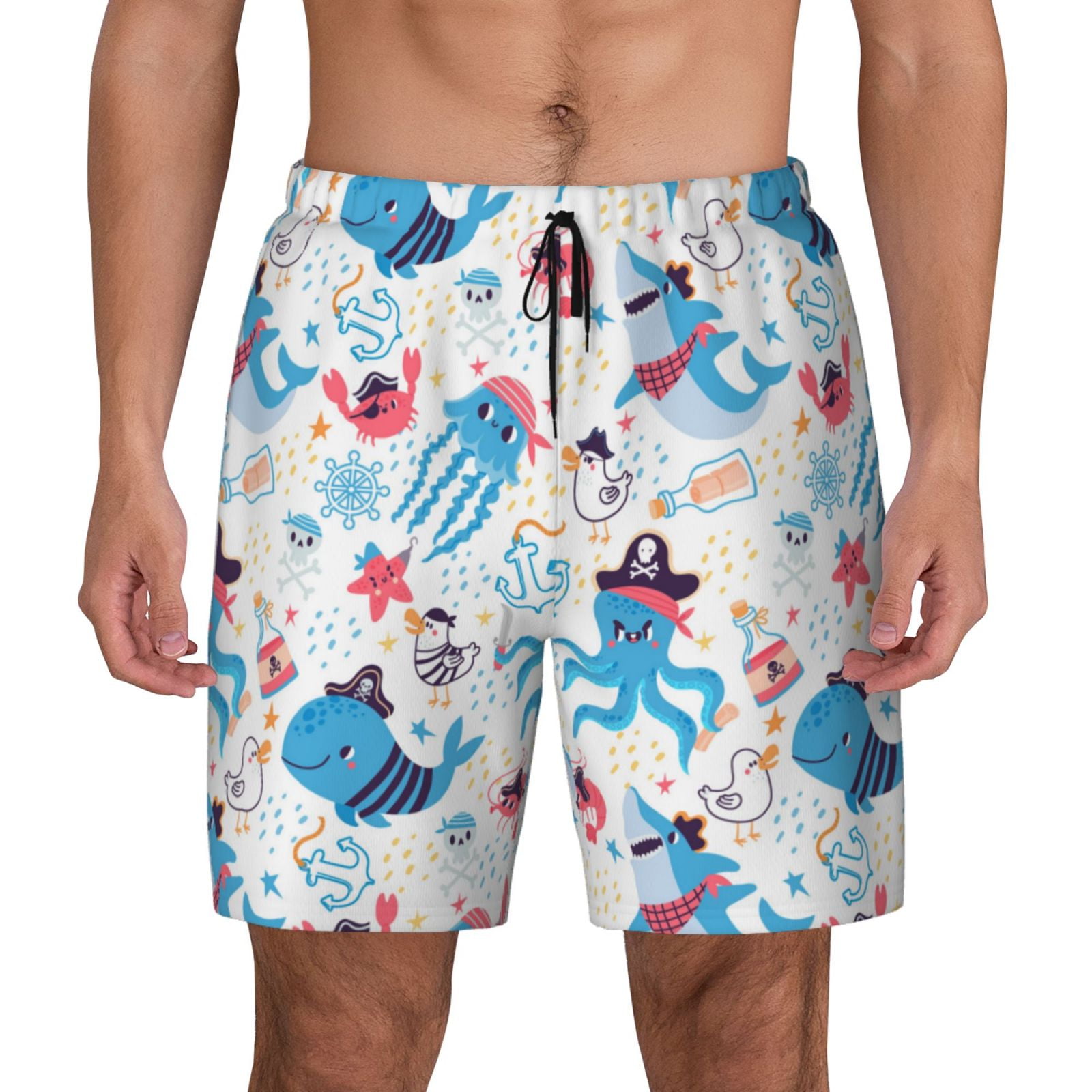 Mens Swim Trunks Shorts - Cute Pirate Shark Whale Octopus Stylish ...