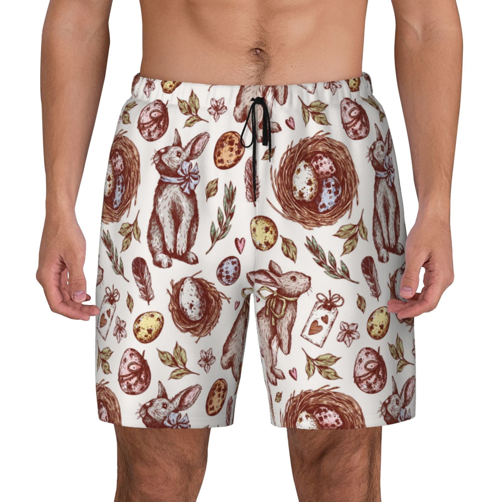 Mens Swim Trunks Shorts - Hand Drawn Cartoon Cute Rabbit Egg Stylish ...