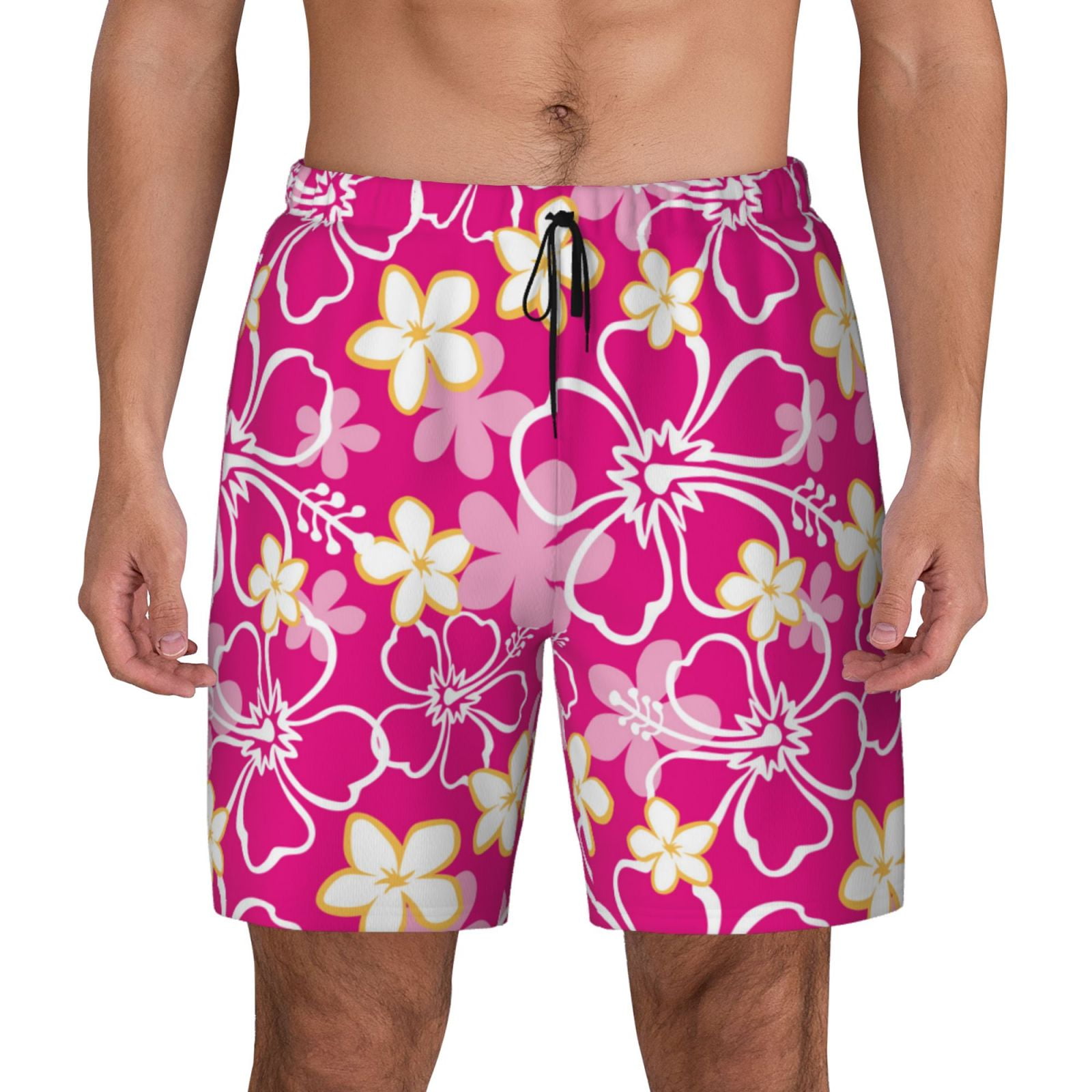 Mens Swim Trunks Shorts - Hawaiian Style Pink Flower Stylish ...