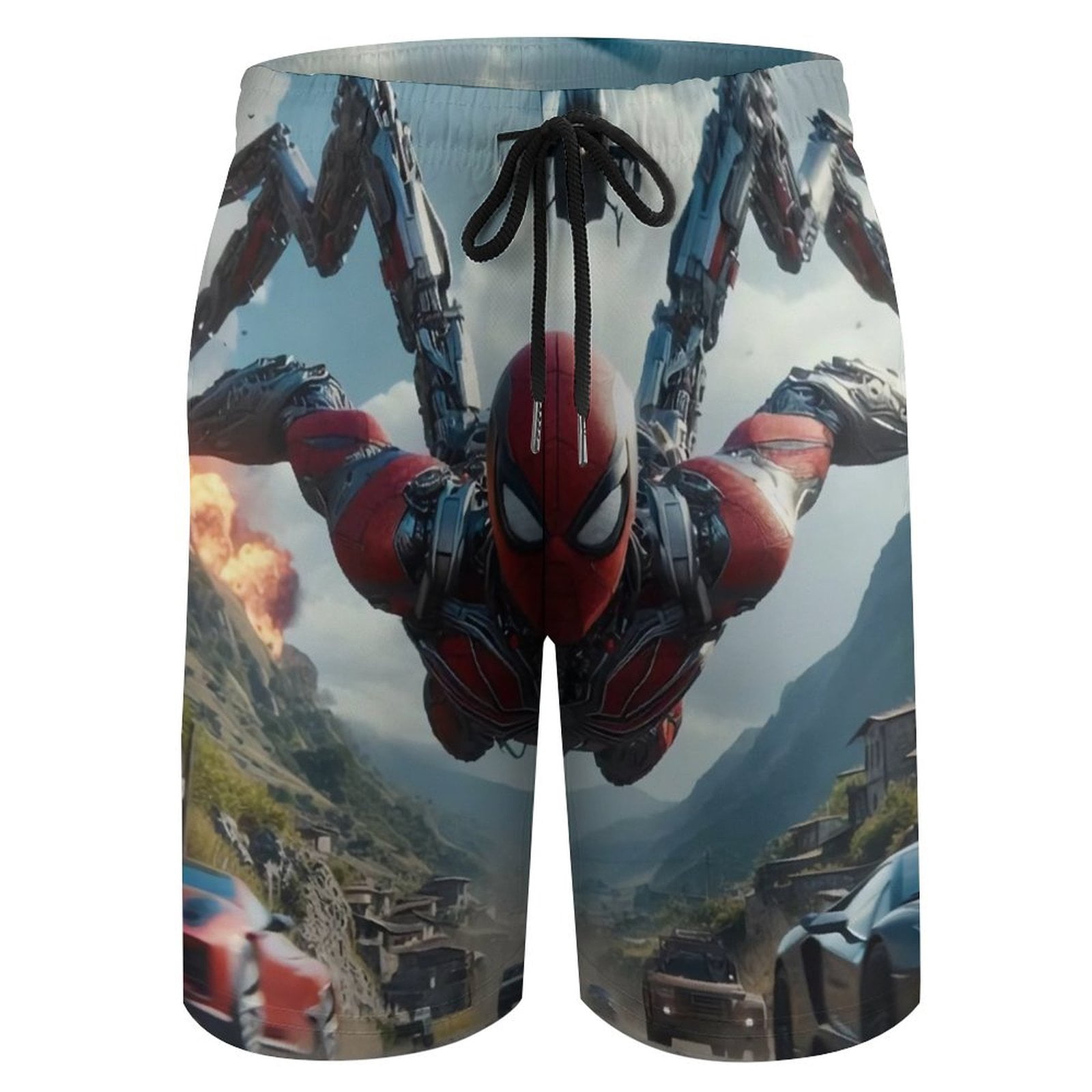 Mens Swim Trunks,Spider-Man Flying Boys Swim Trunks with Boxer Brief ...