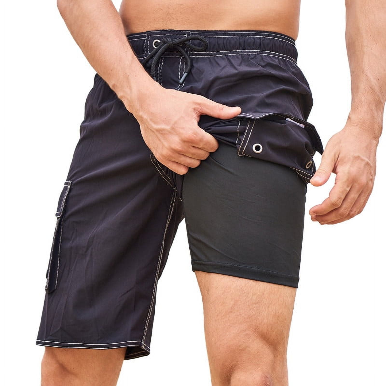 Mens Swim Trunks with Compression Liner Quick Dry Sports Beach Shorts ...