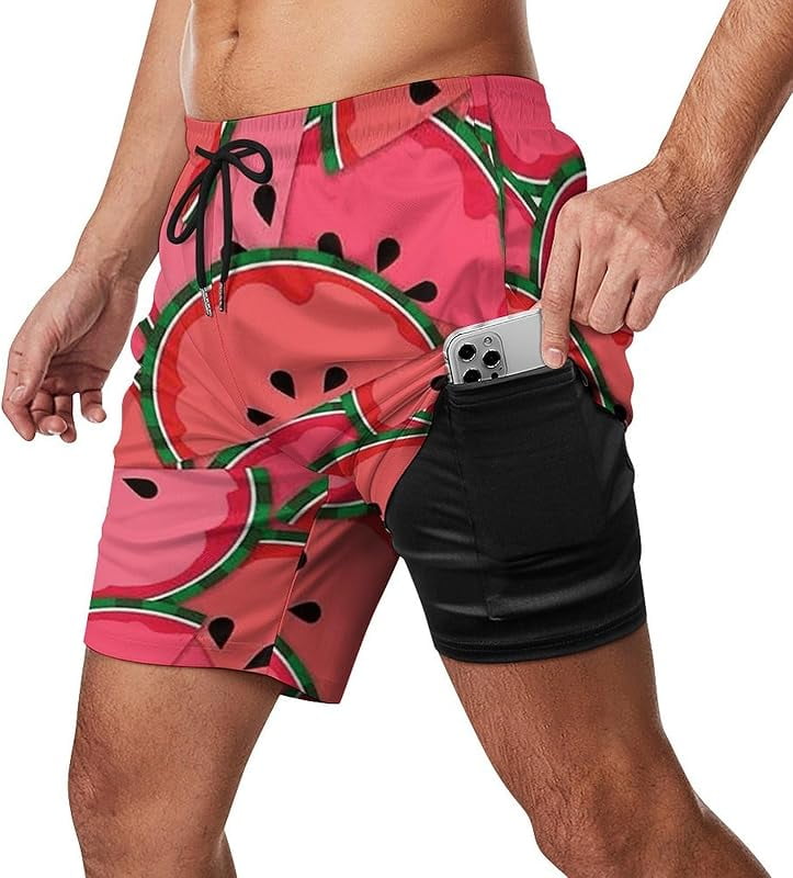 Mens Swim Trunks with Compression Liner Quick Dry Stretch Waist Running ...