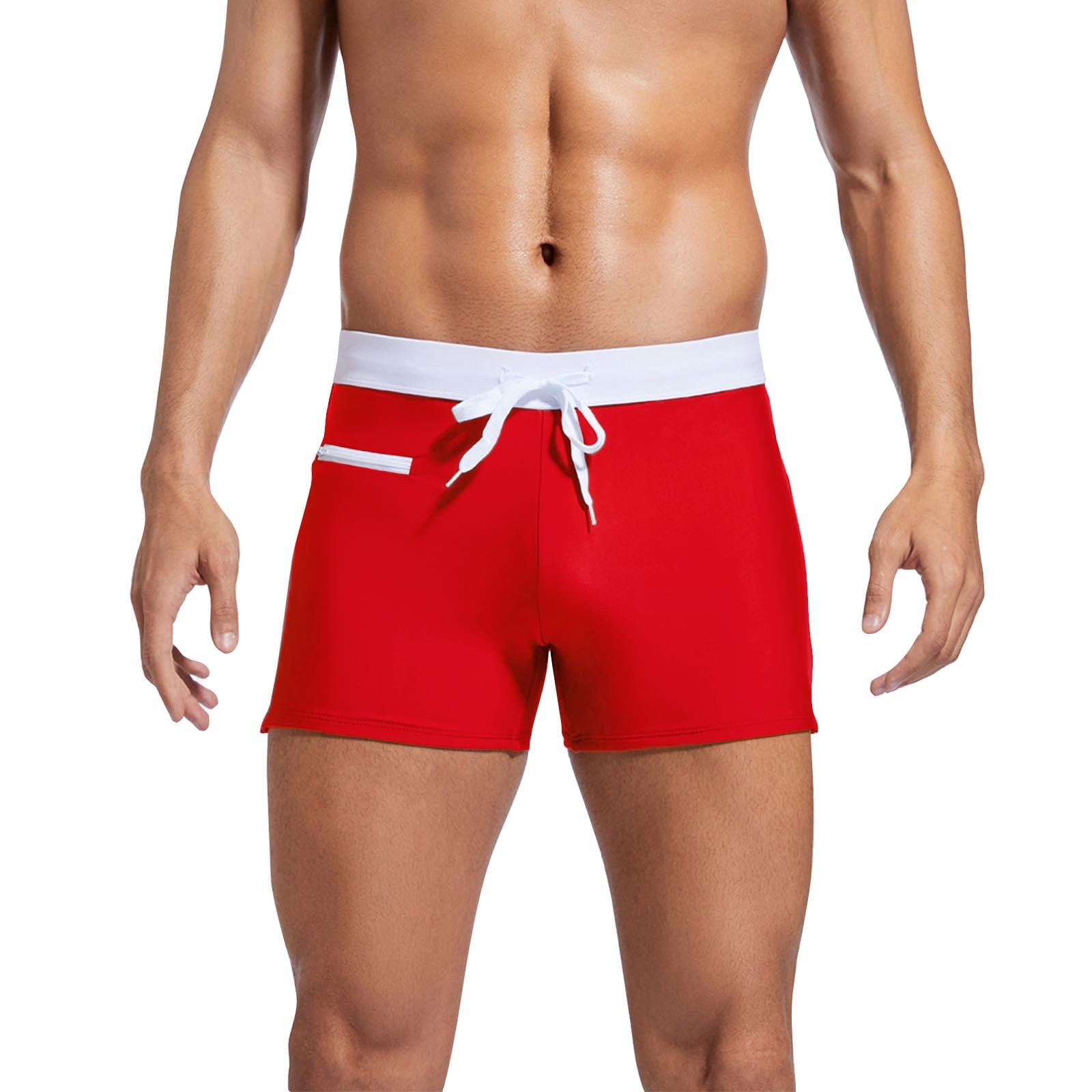Mens Swimming Trunks Zipper Pocket Type Flat Corner Beach Pants Sexy