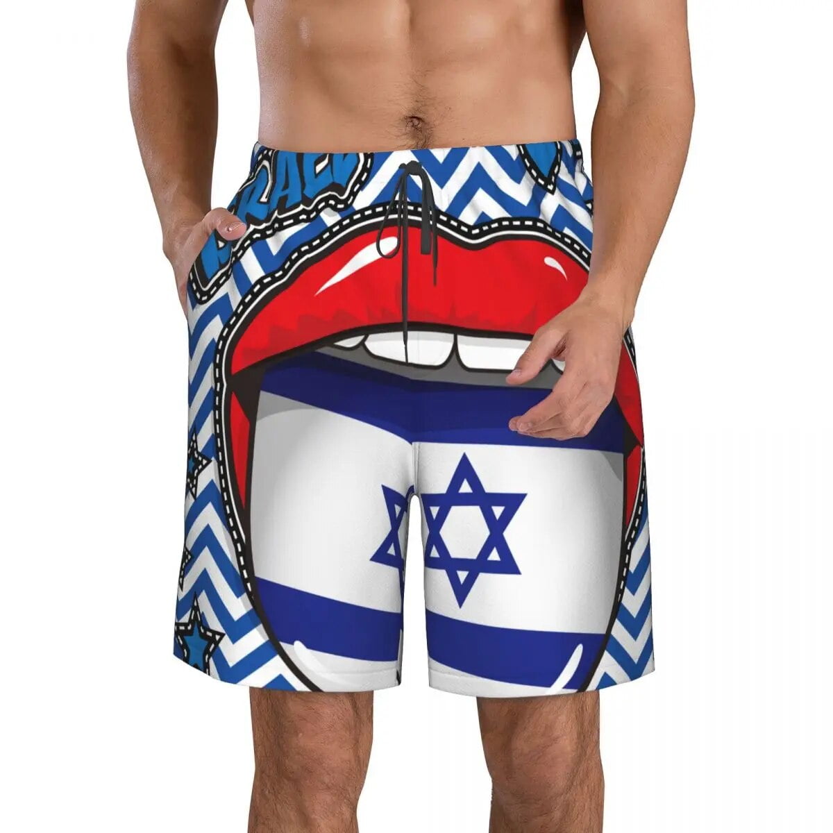Mens Swimwear Swim Short Trunk Pop Art Sexy Lips Tongue With Israel ...