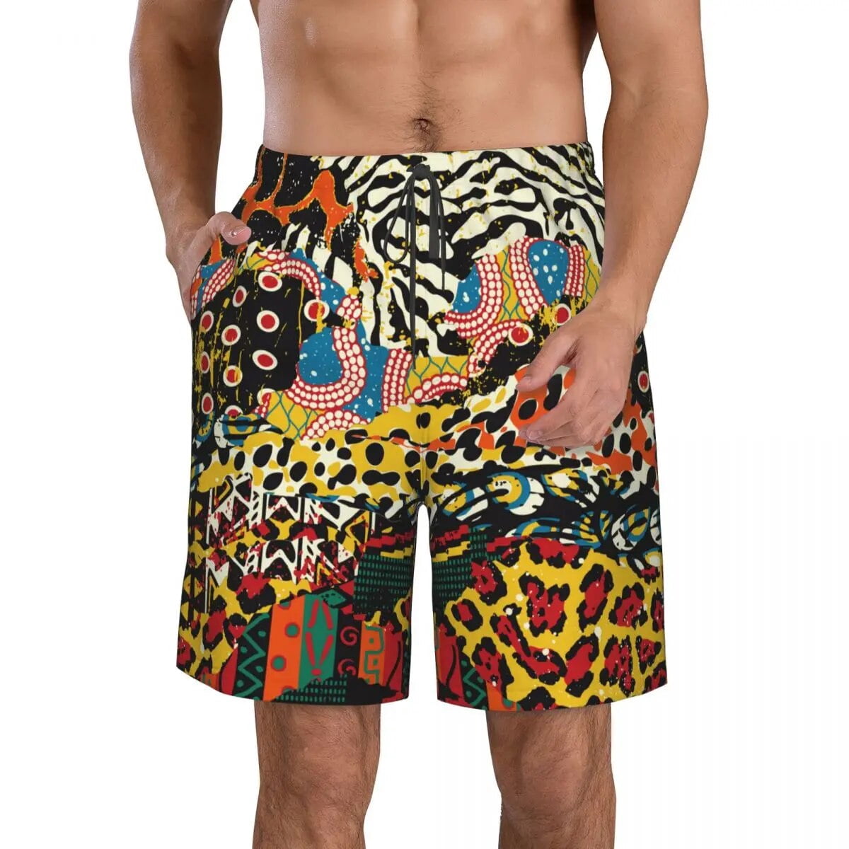 Mens Swimwear Swim Short Trunk Traditional African Wild Animal Skins ...