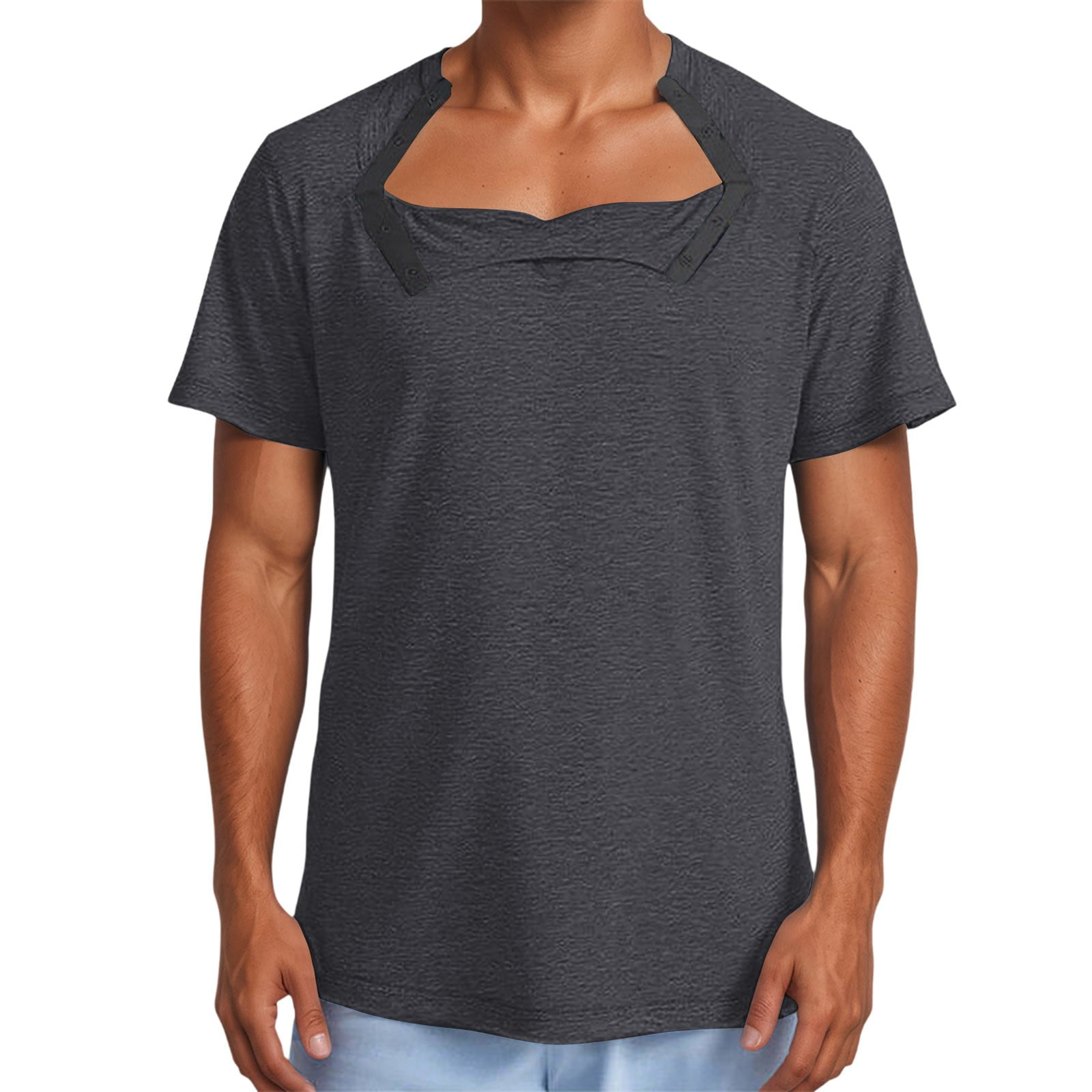 Mens T-Shirts,Adaptive Shirt Short Sleeve Front Open Side Snap Tee Post ...