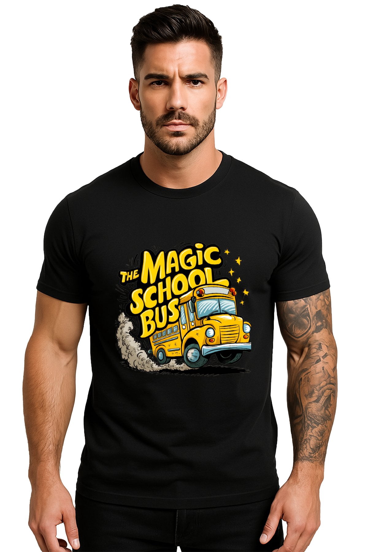 Mens T-Shirts- Cartoon Bus Print Cotton Crewneck Short Sleeve Casual ...