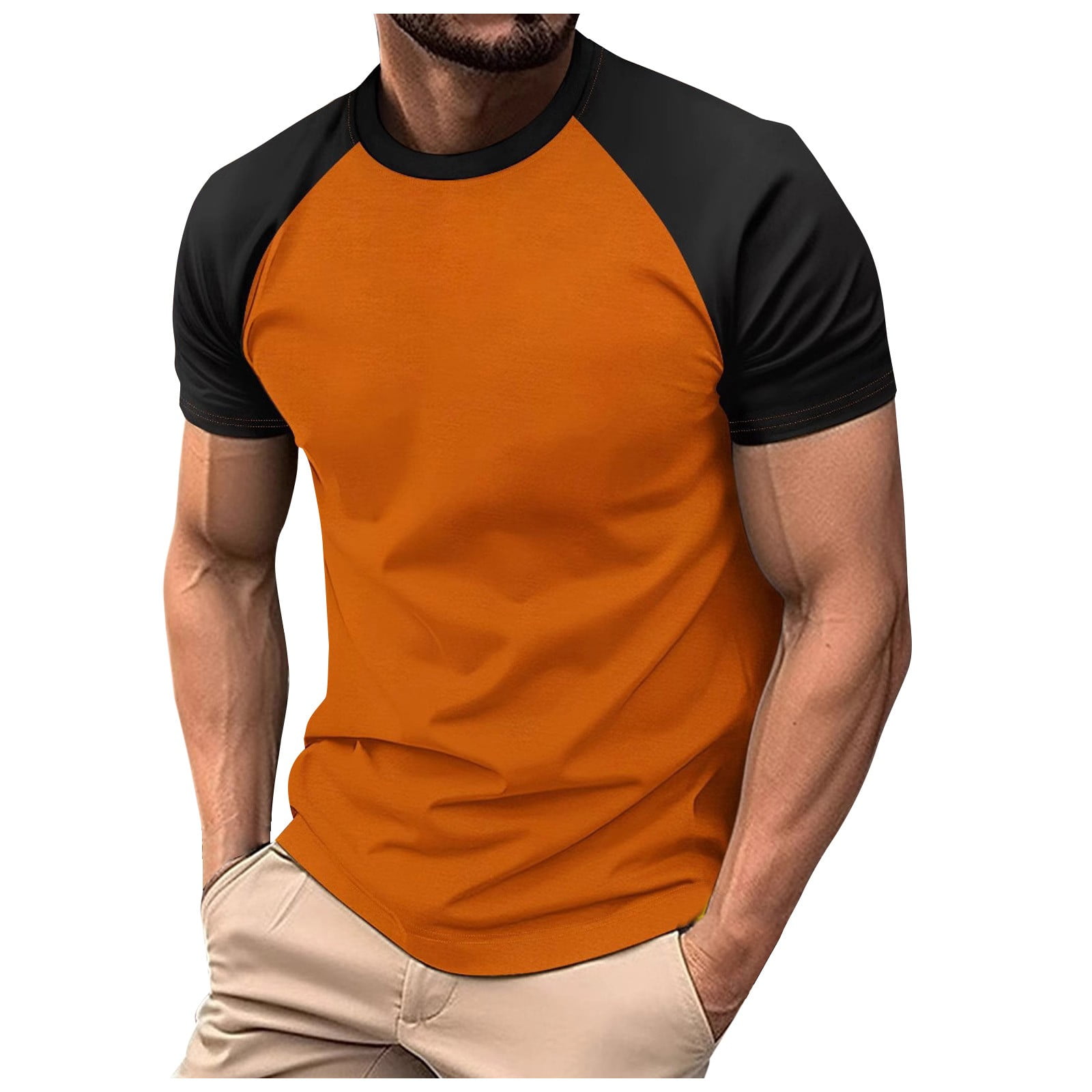 Mens T-Shirts Color Blocked Twill Business Sport Raglan Sleeve Short ...