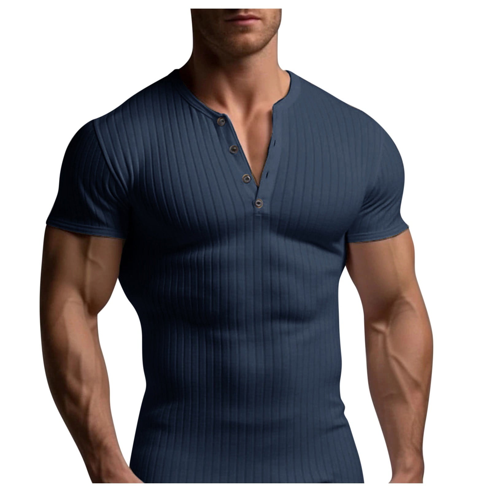 Mens T-Shirts Fashion Casual Short Sleeve Bottoming Solid Color Button ...