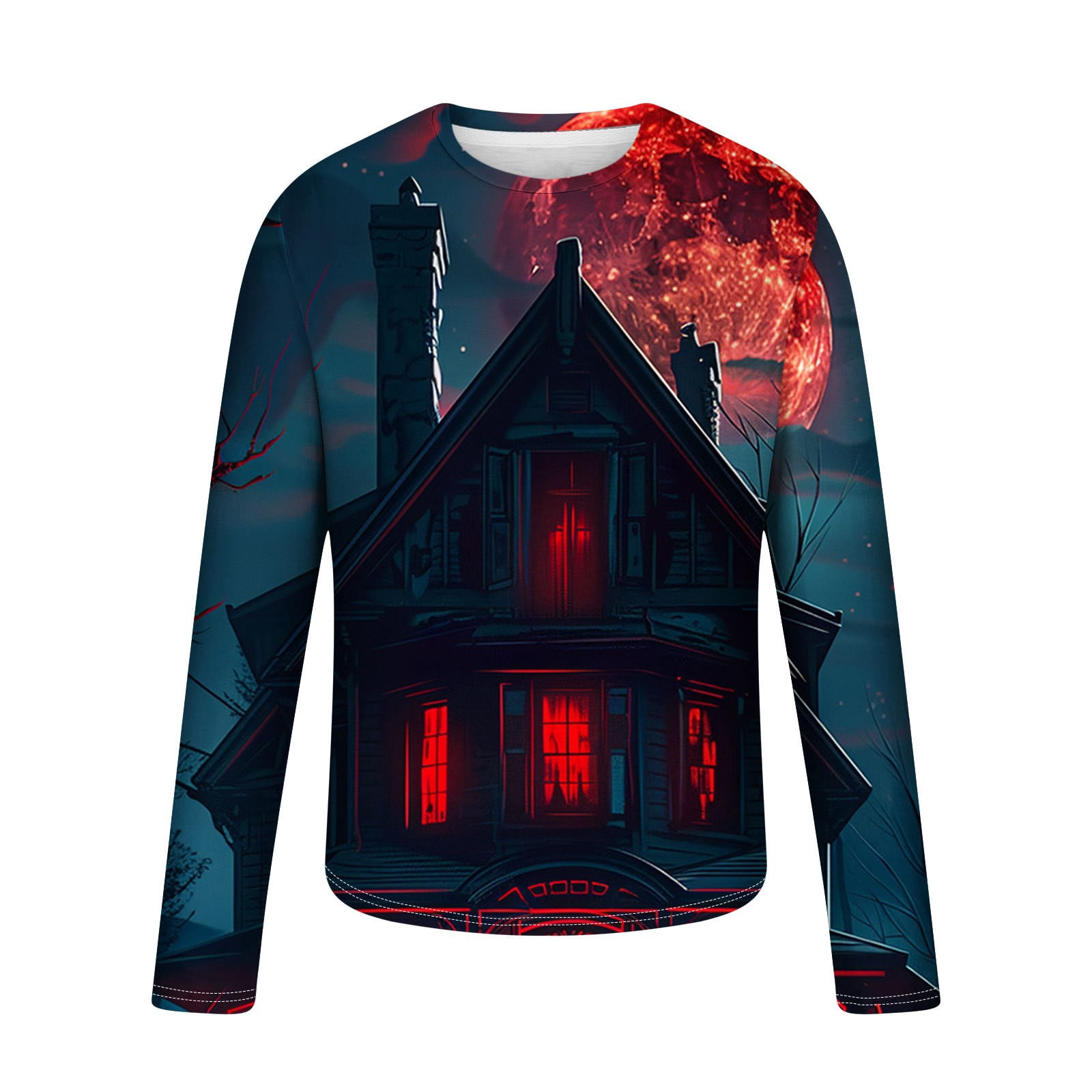 Mens T Shirts Halloween Cool Moon 3D Printing Long Sleeve Crew Neck ...