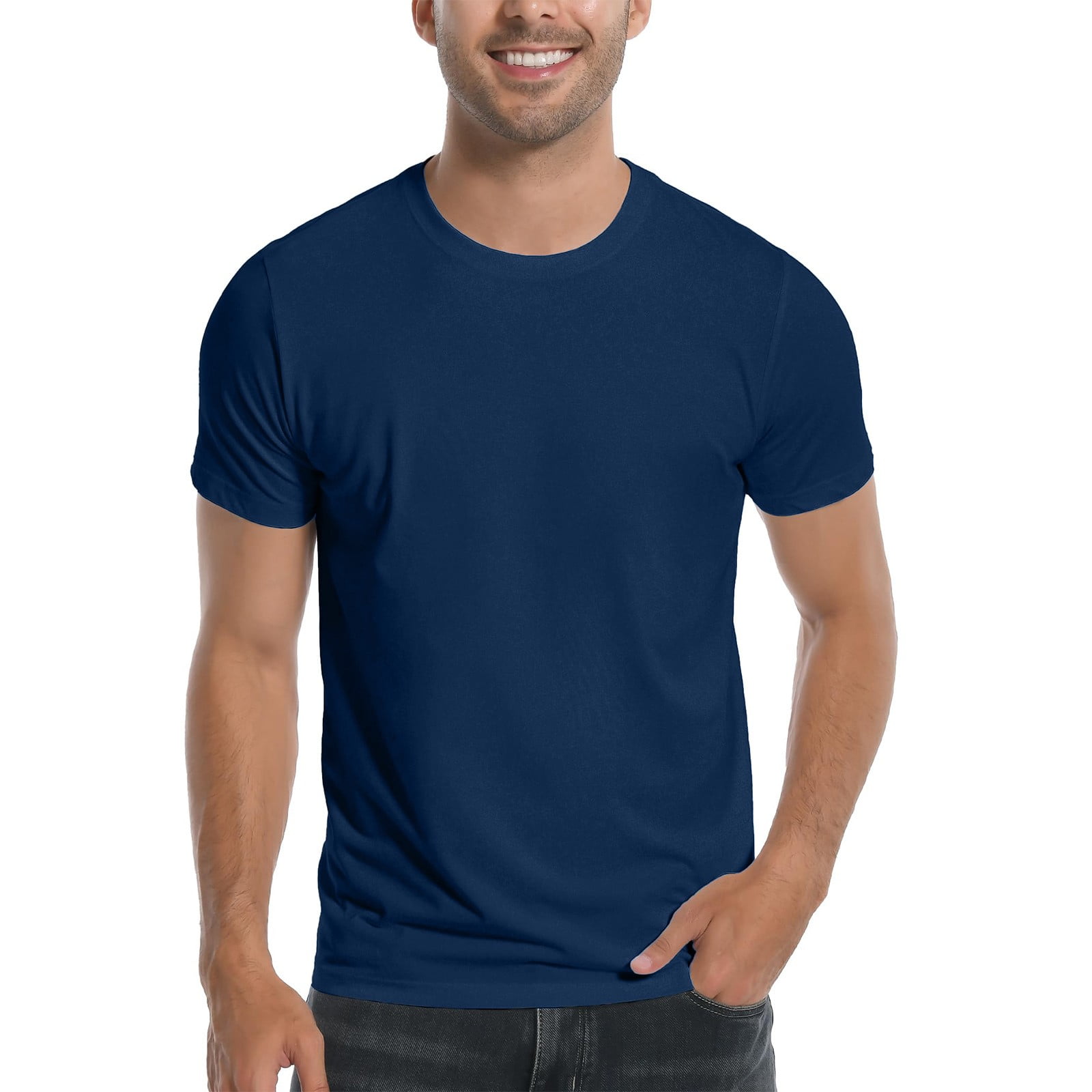 Mens T-Shirts Solid Color Crew Neck Short Sleeve Soft Casual Basic ...