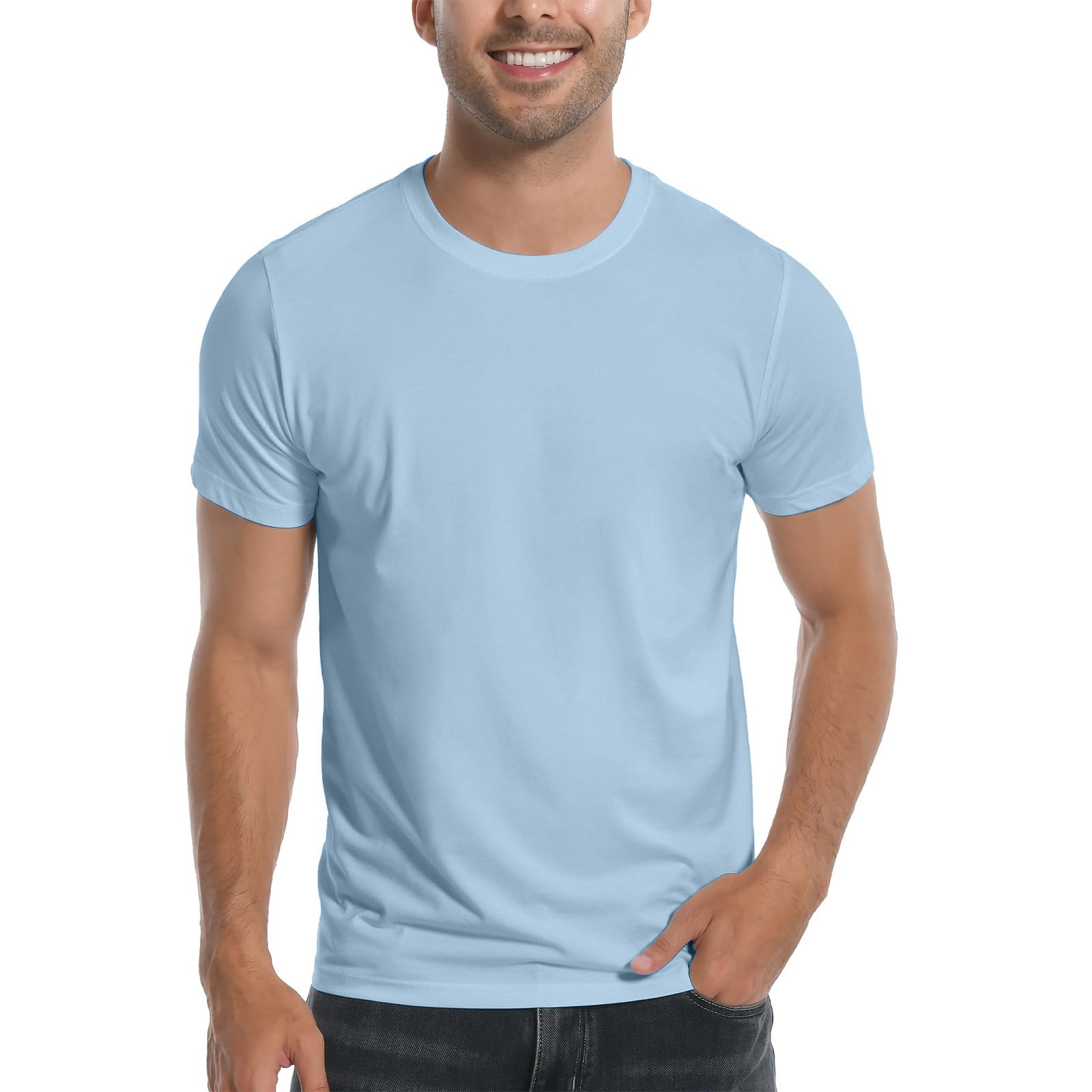 Mens T-Shirts Solid Color Crew Neck Short Sleeve Soft Casual Basic ...