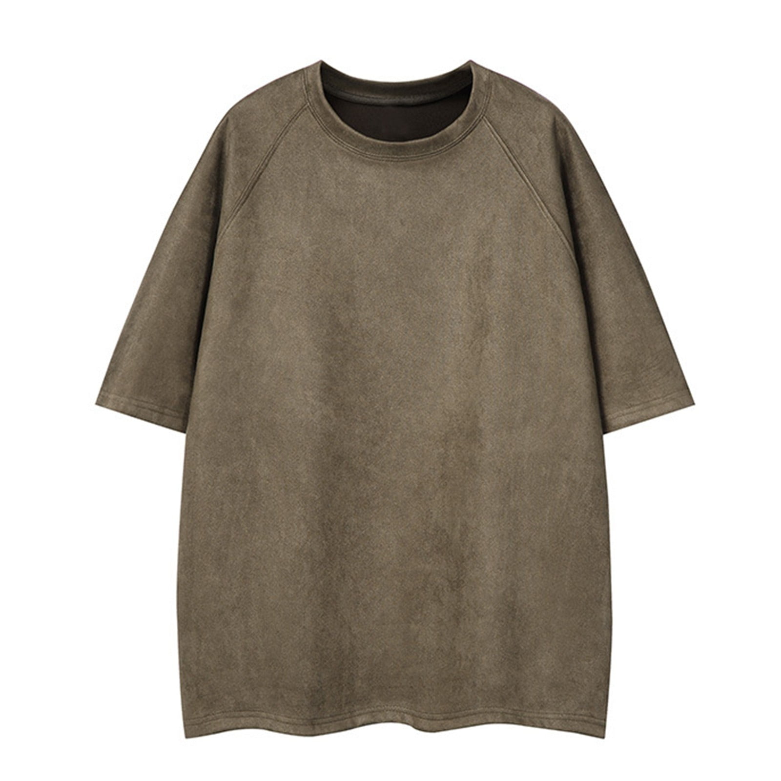 Mens T-Shirts Suede Short Sleeved Crewneck T Shirt Solid Color Fashion ...