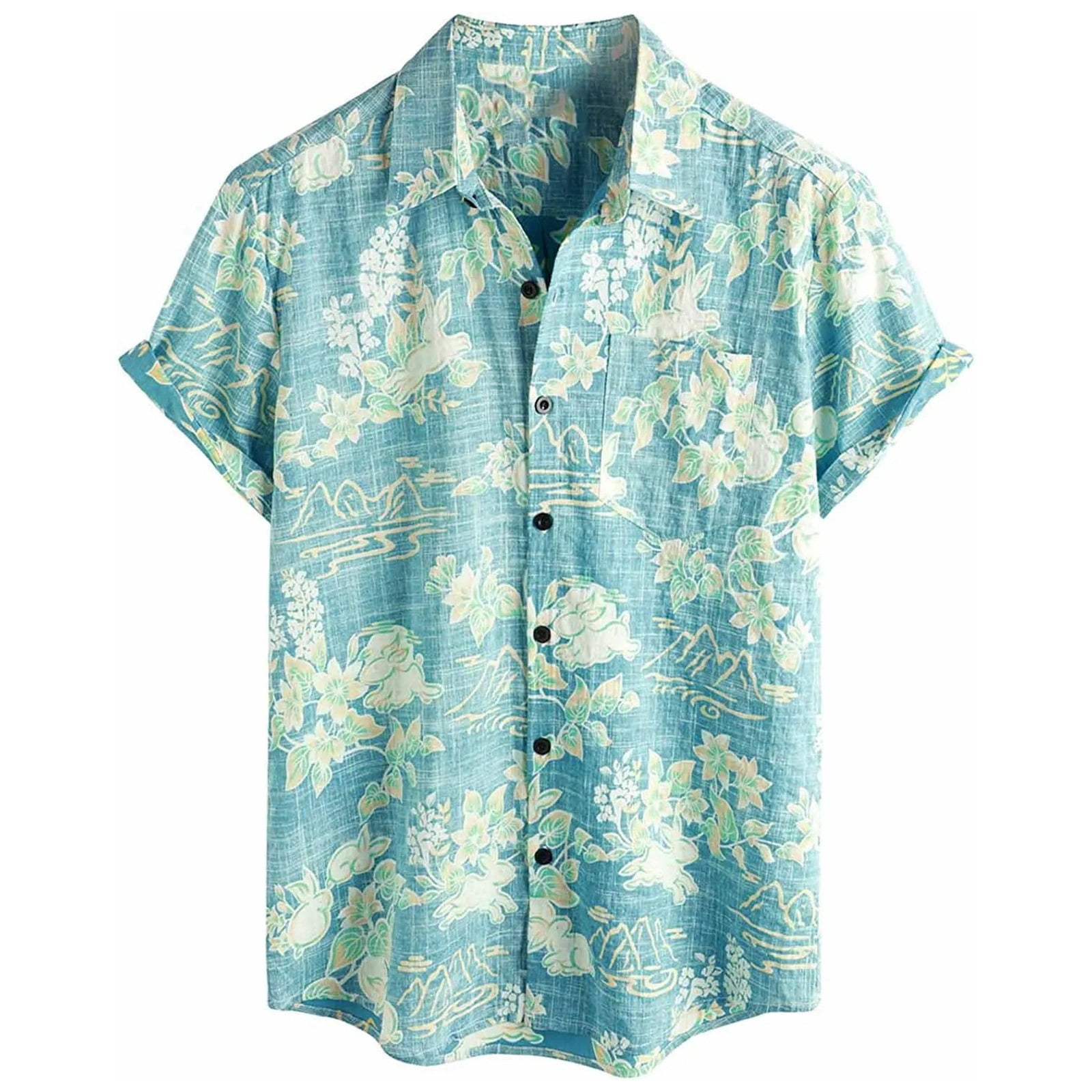 Mens T-shirts Mens Front Pocket Shirts Casual Floral Shirts Short ...