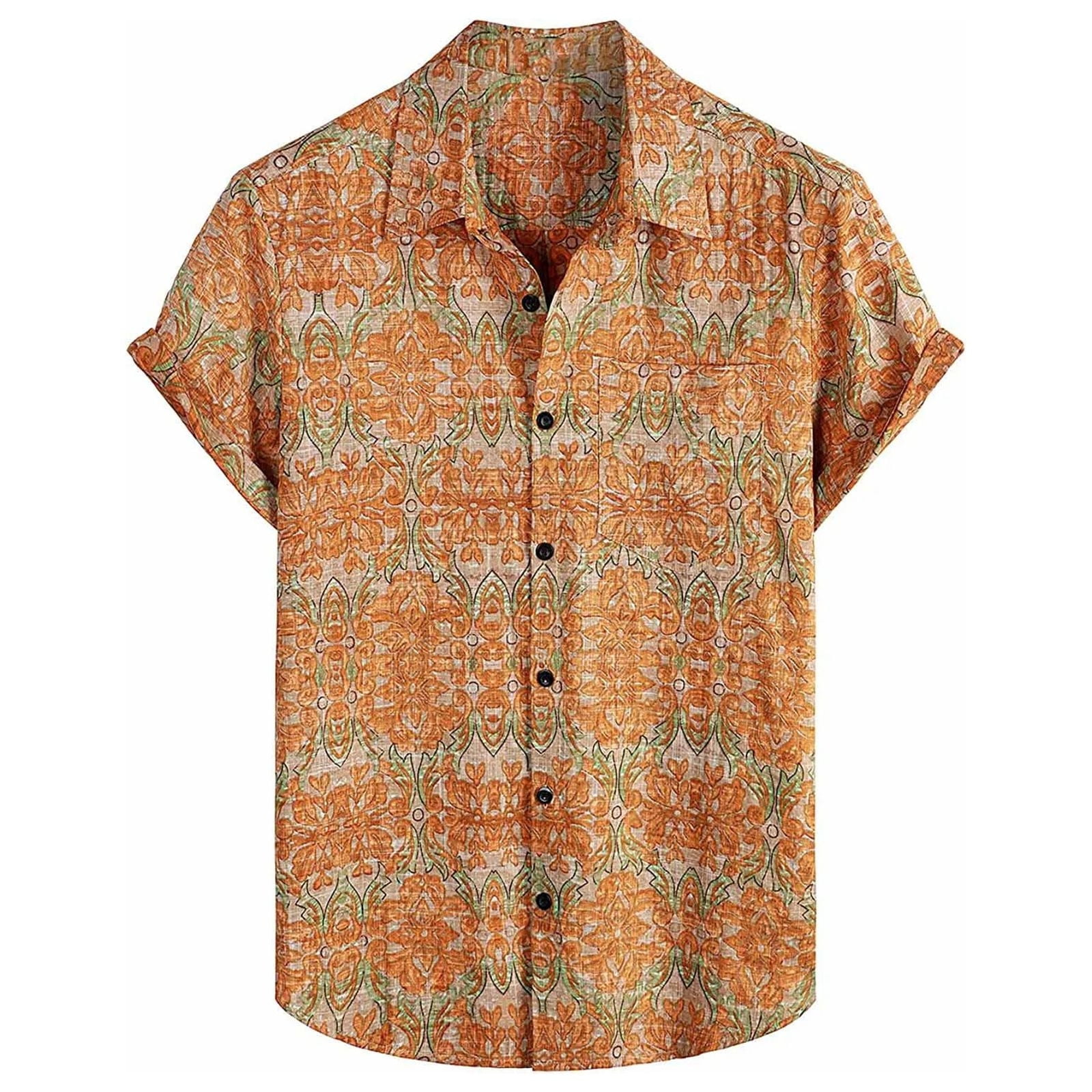 Mens T-shirts Mens Front Pocket Shirts Casual Floral Shirts Short ...