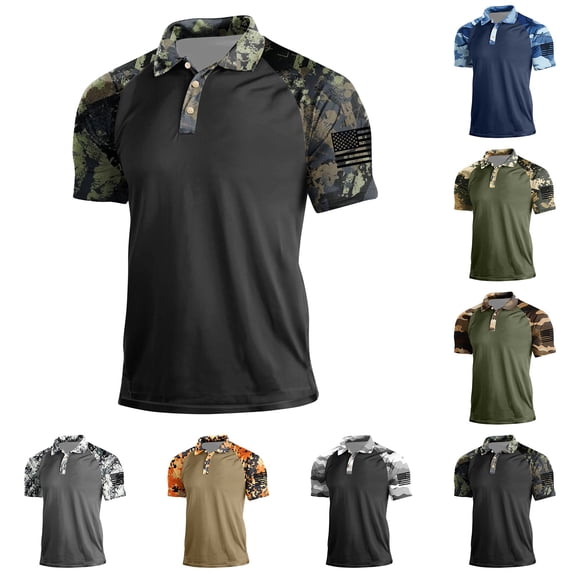 Mens Tactical Camo Shirts American Flag Lightweight Camouflage Casual ...