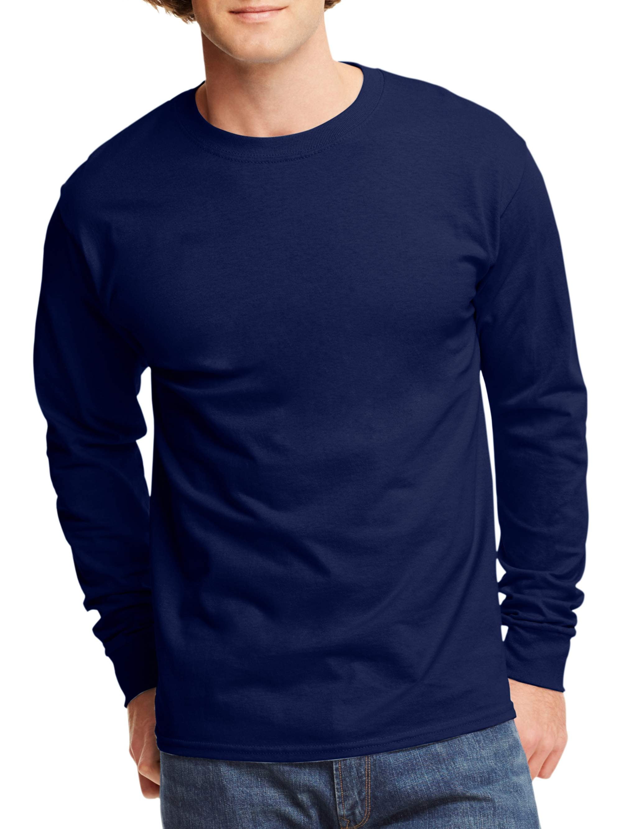 Hanes men's Cotton Crew Neck Long-Sleeve Tshirt - Walmart.com