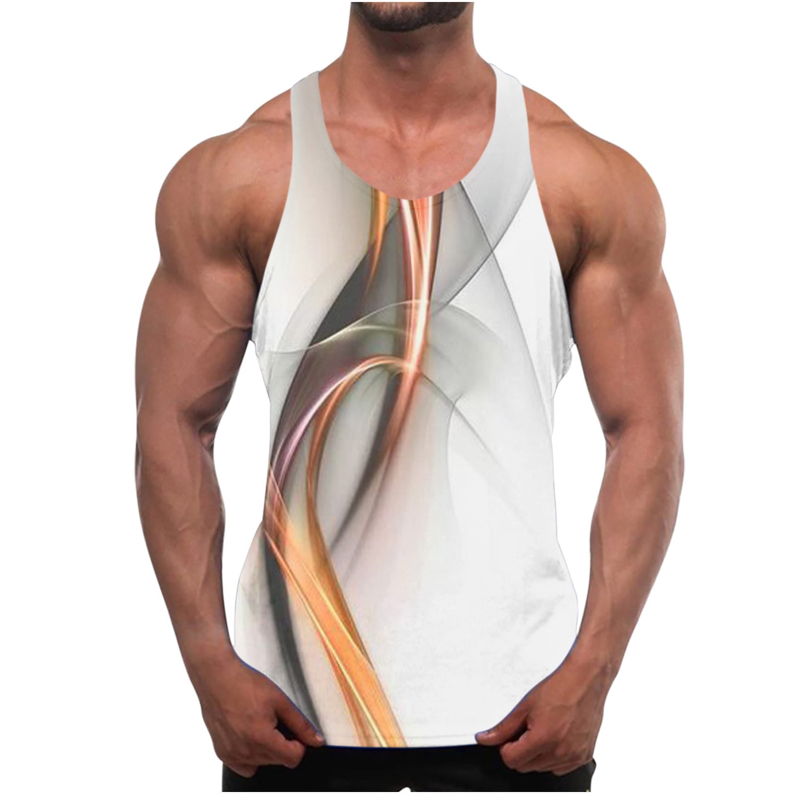 Mens Tank Top Beach Tank Tops Gym Workout Shirt Y-Back Sleeveless ...