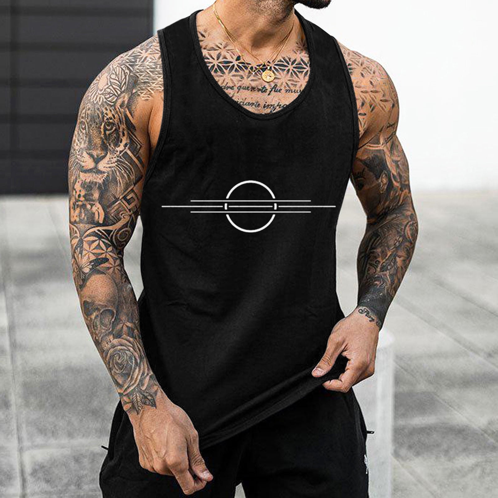 Mens Tank Top,Male Summer Circular Print Tank Tops I Shaped Round Neck ...