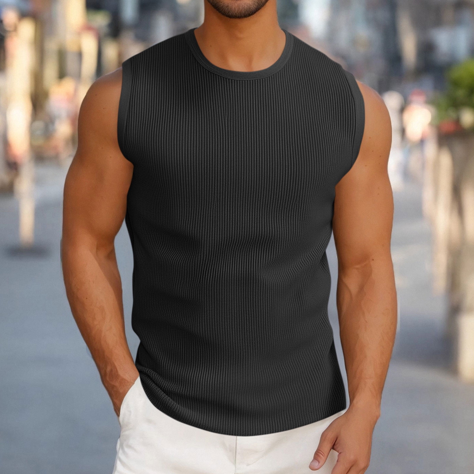 Mens Tank Tops Athletic Workout Sleeveless Crewneck Muscle Shirts ...