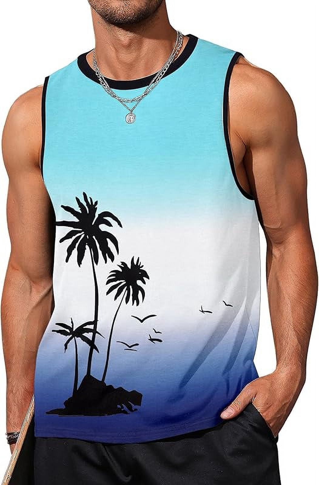 Mens Tank Tops Beach Summer Sleeveless Shirts Graphic Palm Tree ...
