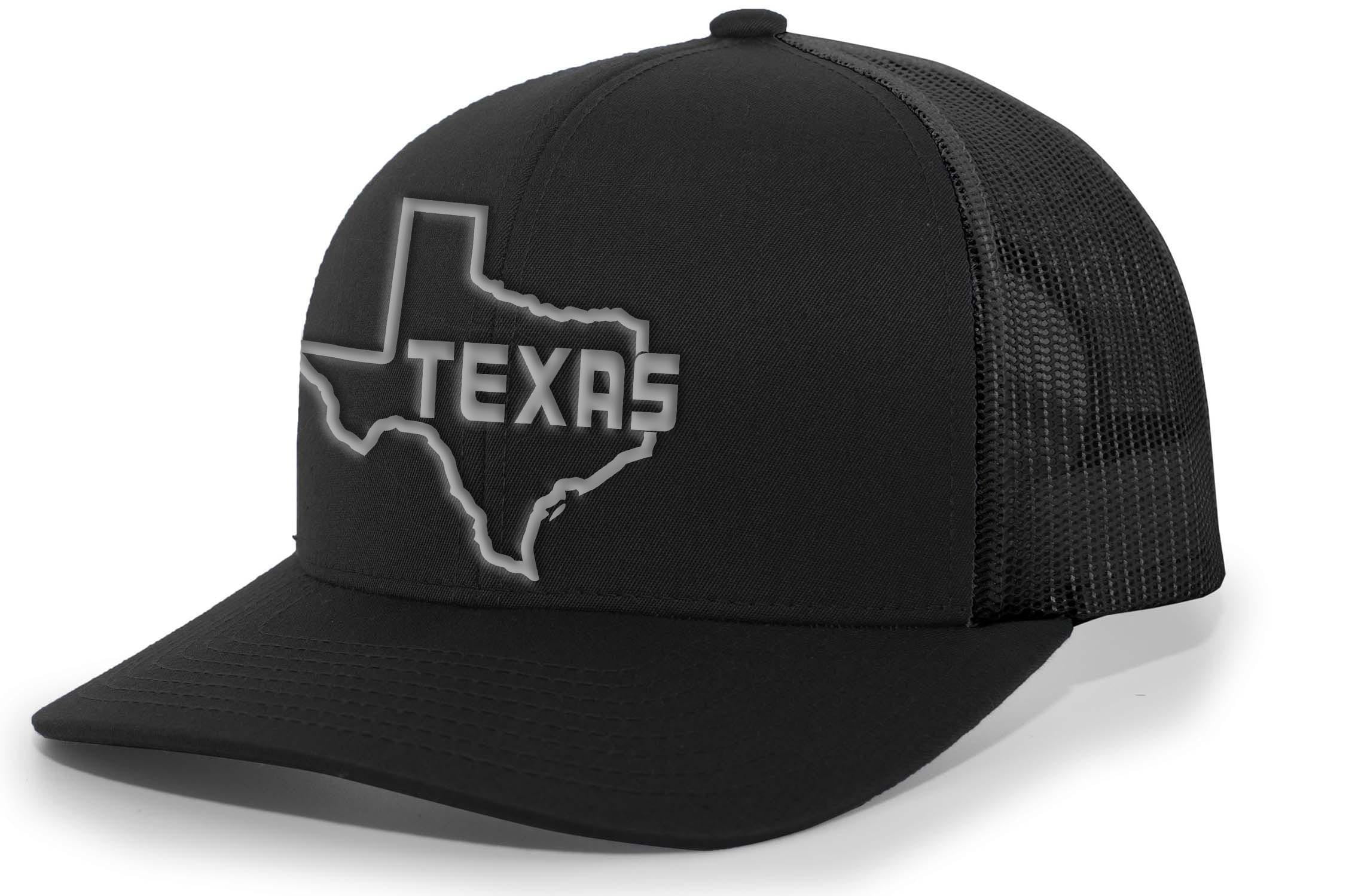 Mens Texas Hat Texas State Outline Embroidered Trucker Hat, Black/Black ...
