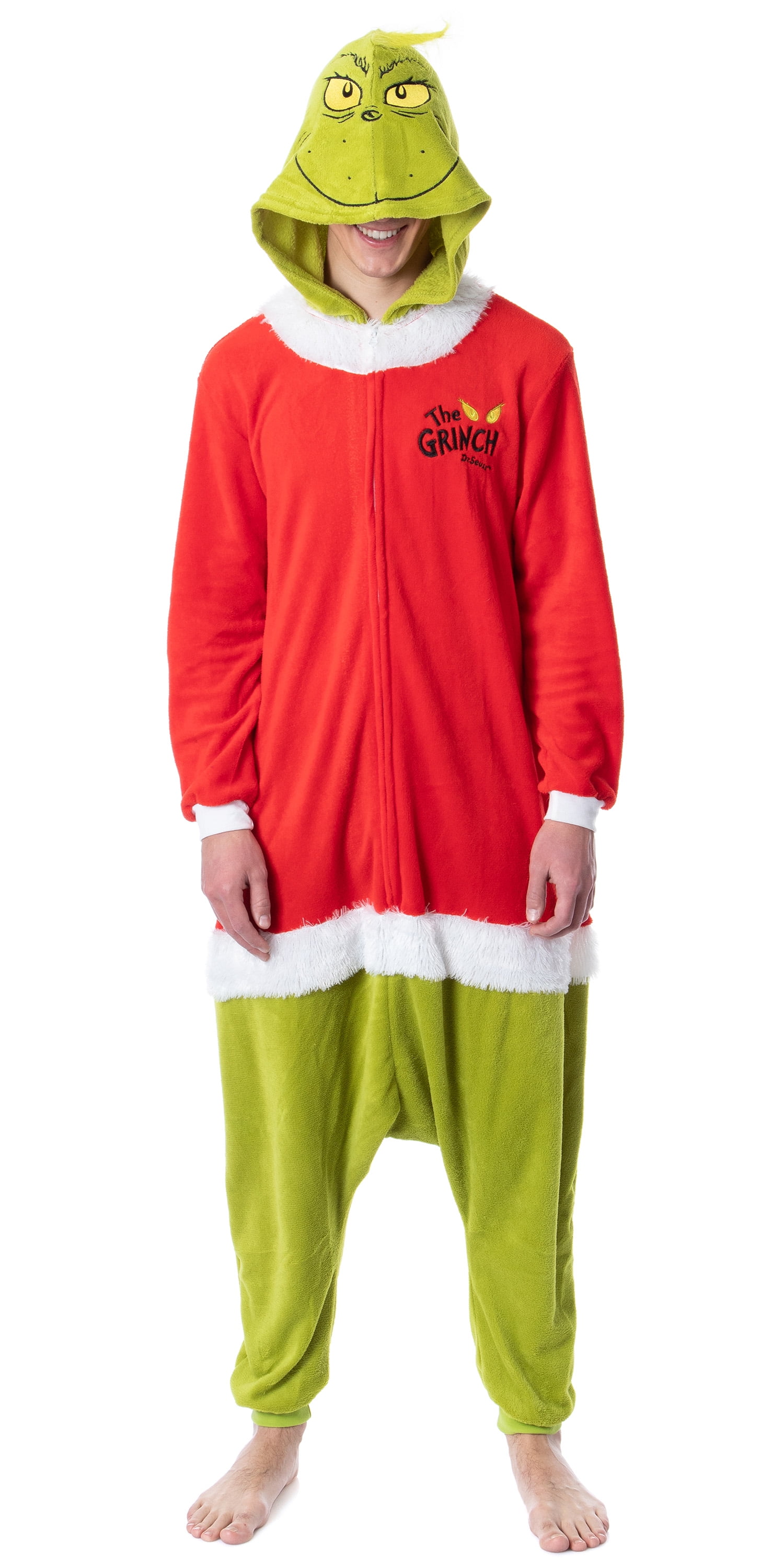 Mens' The Grinch Santa Hooded Costume Union Suit One-Piece Pajama ...