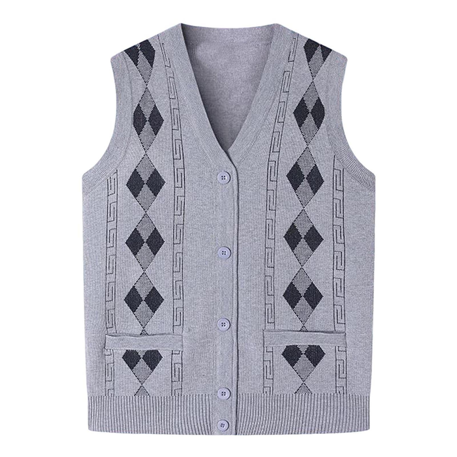 Mens Thick Argyle Sweater Vests Button Up Classic V Neck Knitted ...