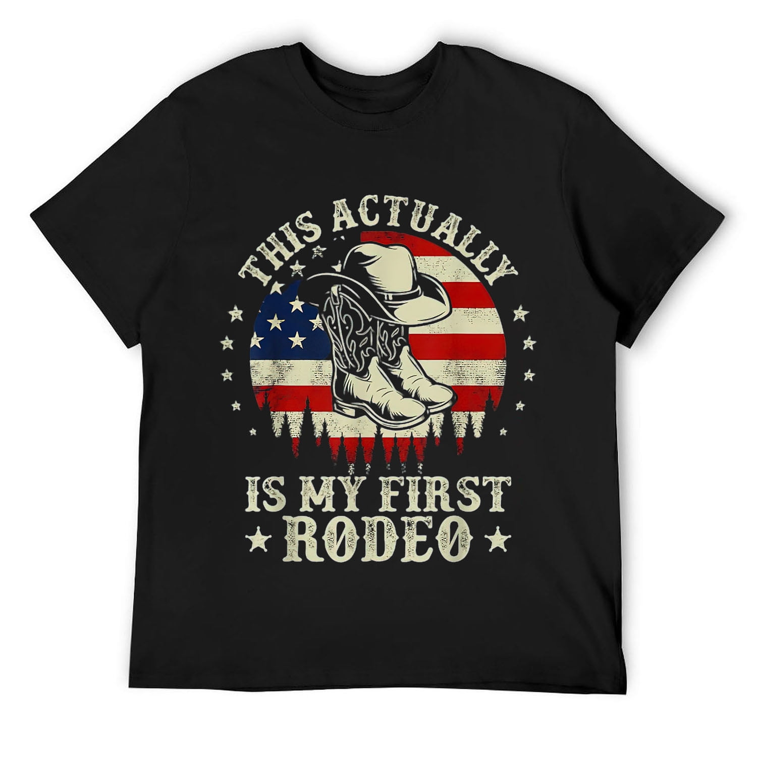 Mens This Actually Is My First Rodeo American Flag Cowboy Hat T-Shirt ...