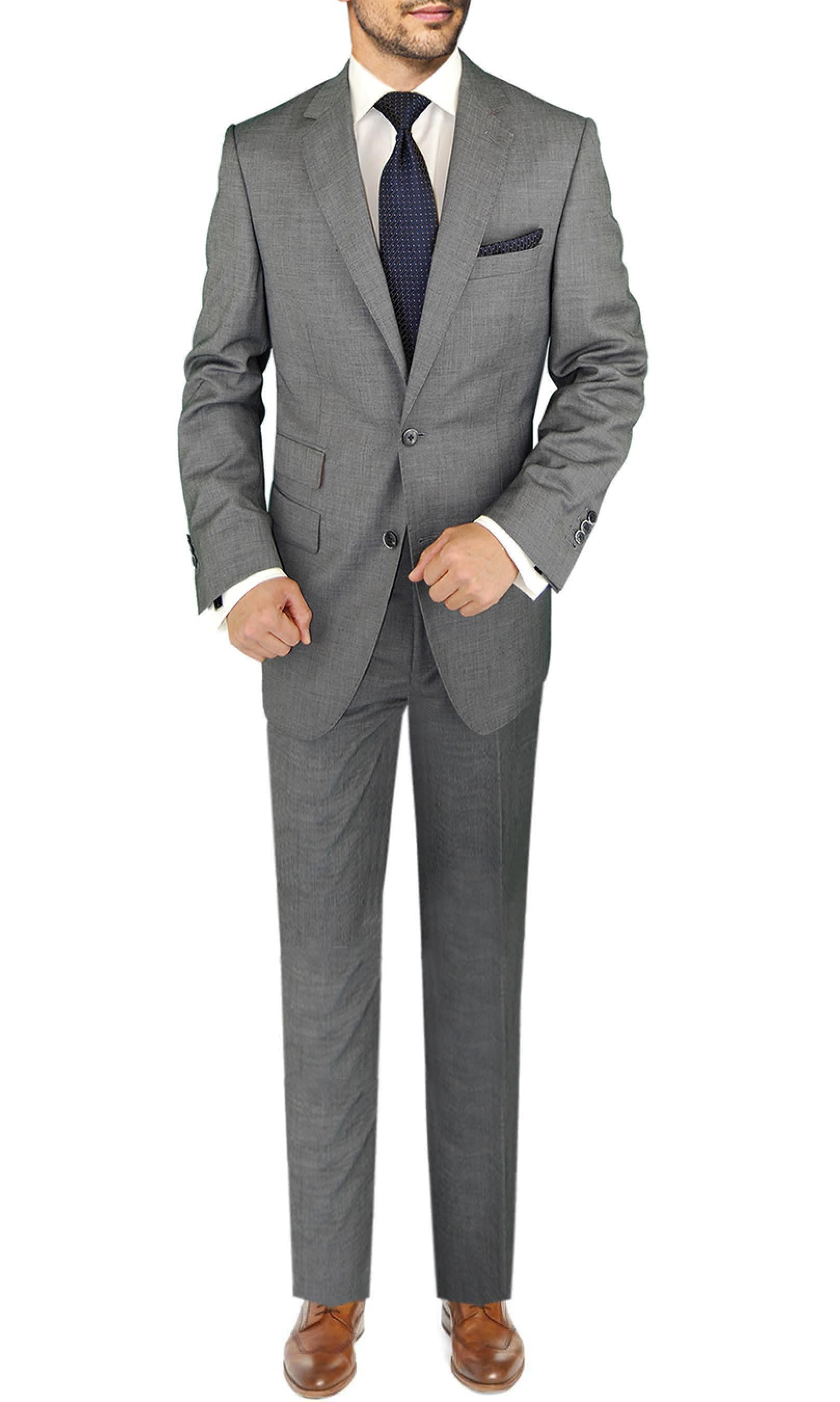 Mens Ticket Pocket 2-piece Grey Wool Classic Fit Suit DTI - Walmart.com