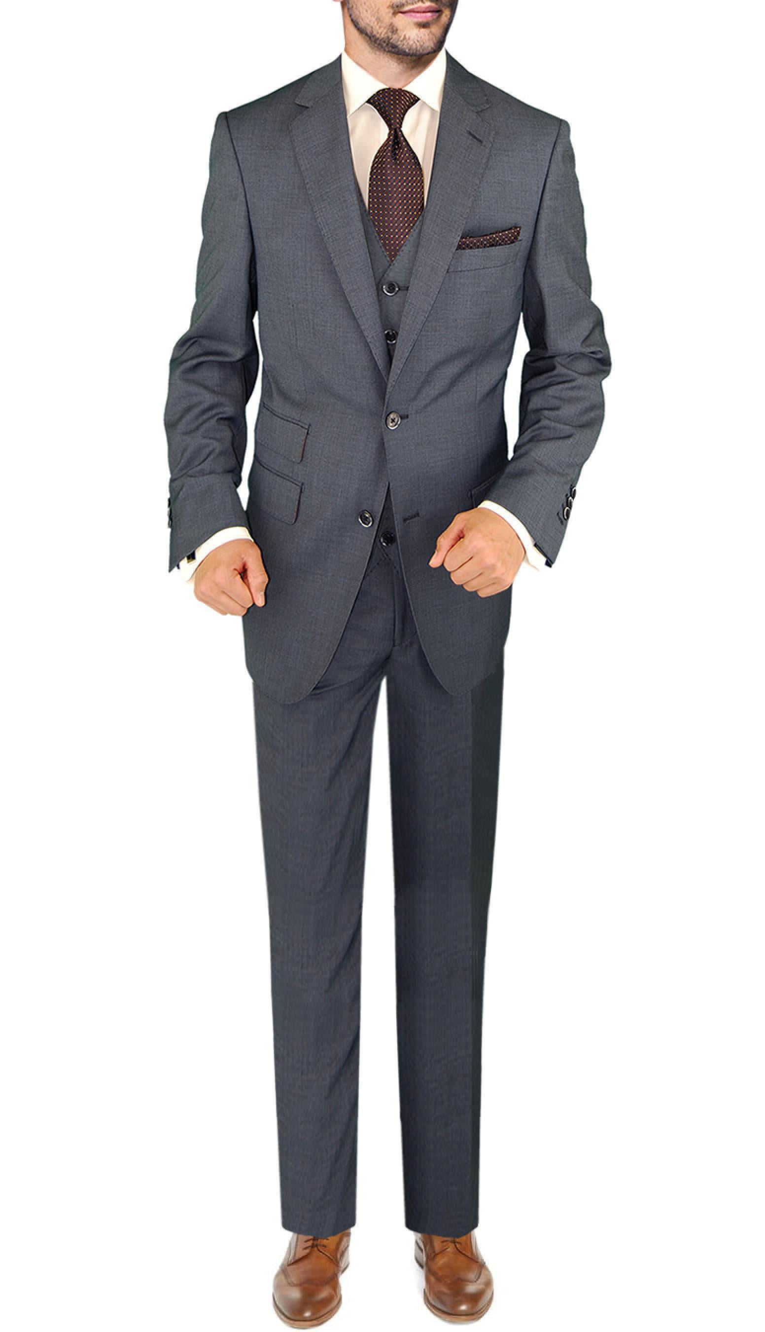 Mens Ticket Pocket 3-piece French Blue Wool Trim Fit Vested - Walmart.com