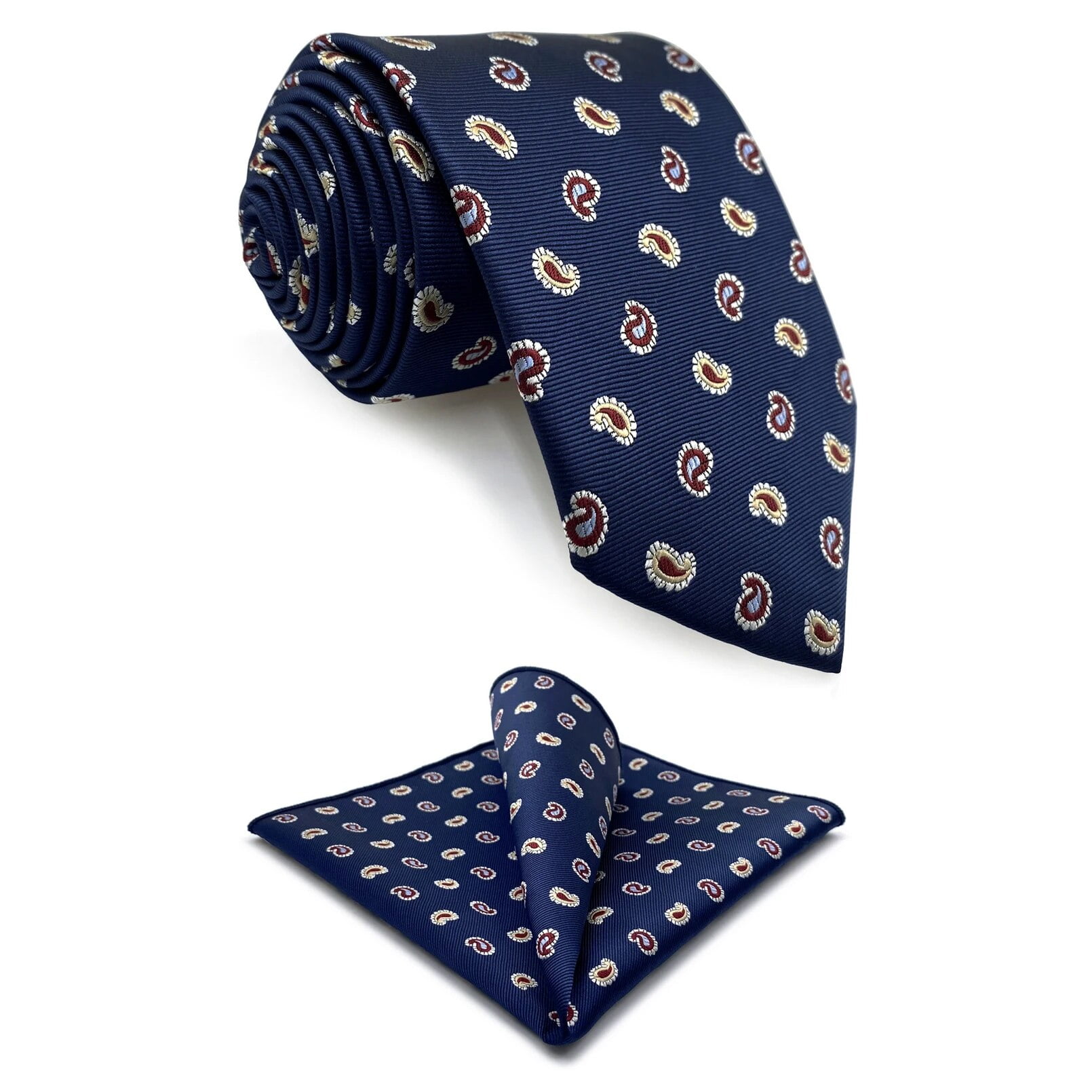 Mens Tie Formal Necktie and Pocket Square Paisley Dark Space Blue Woven ...