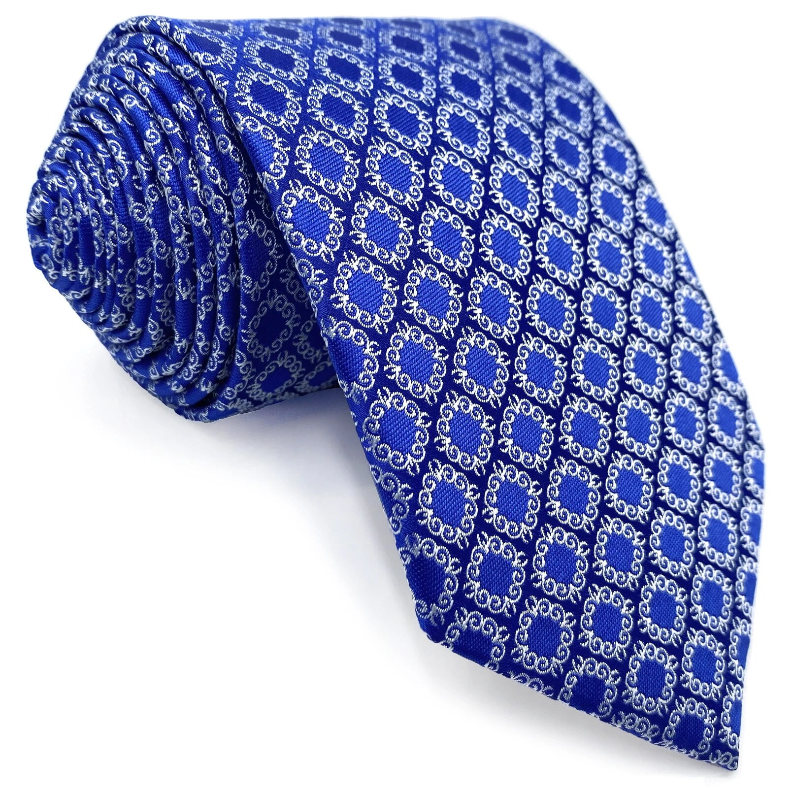 Mens Tie Necktie Light Royal Blue Geometric White Checkered Satin for ...