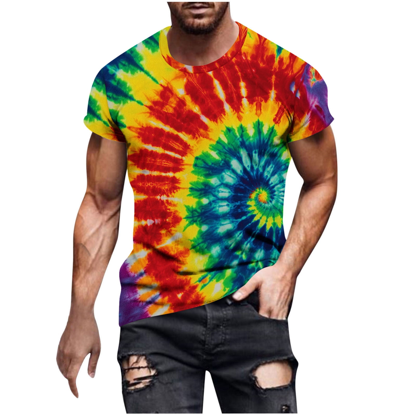 Mens Tie-dye T Shirt Short Sleeve Crew Neck Fitted Colorful Tees S-5X ...