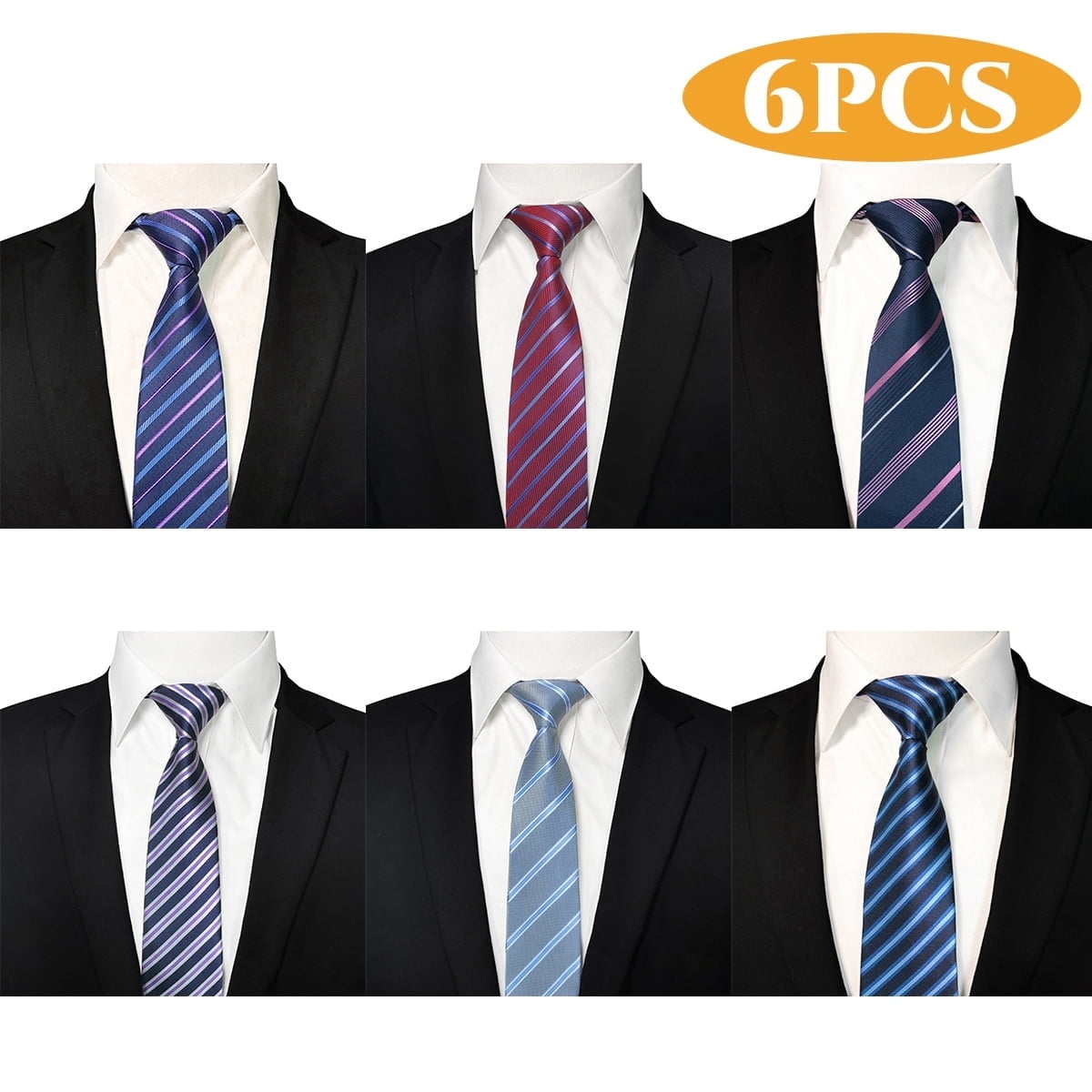 Elegant 6Pcs Mens Classic Stripe Neck Ties for Business & Formal Events ...