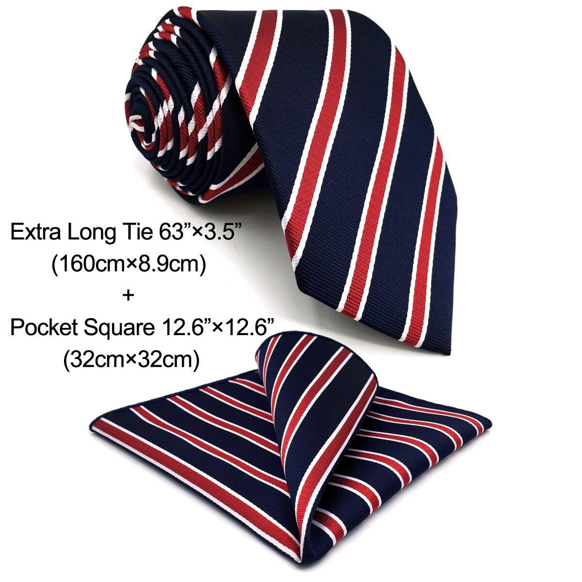 Mens Ties Silk Necktie Dark Blue Navy Red Stripe Extra Long Extra Long ...
