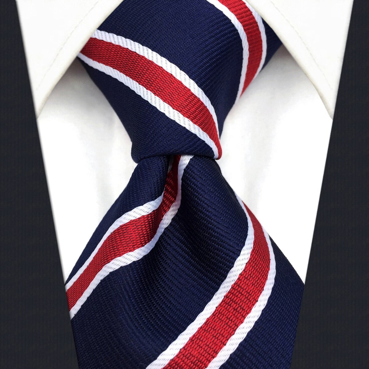 Mens Silk Necktie, Dark Blue Navy Red Stripe, Extra Long Size 63 ...