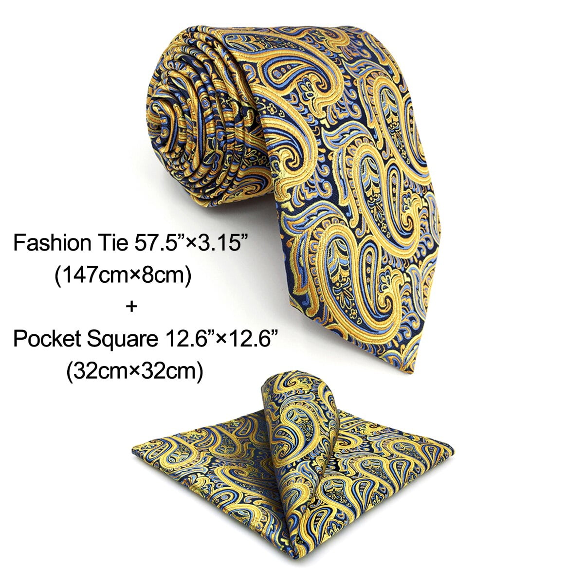 Mens Ties Silk Neckties Yellow Mustard Paisley Classic Size 57.5" with ...