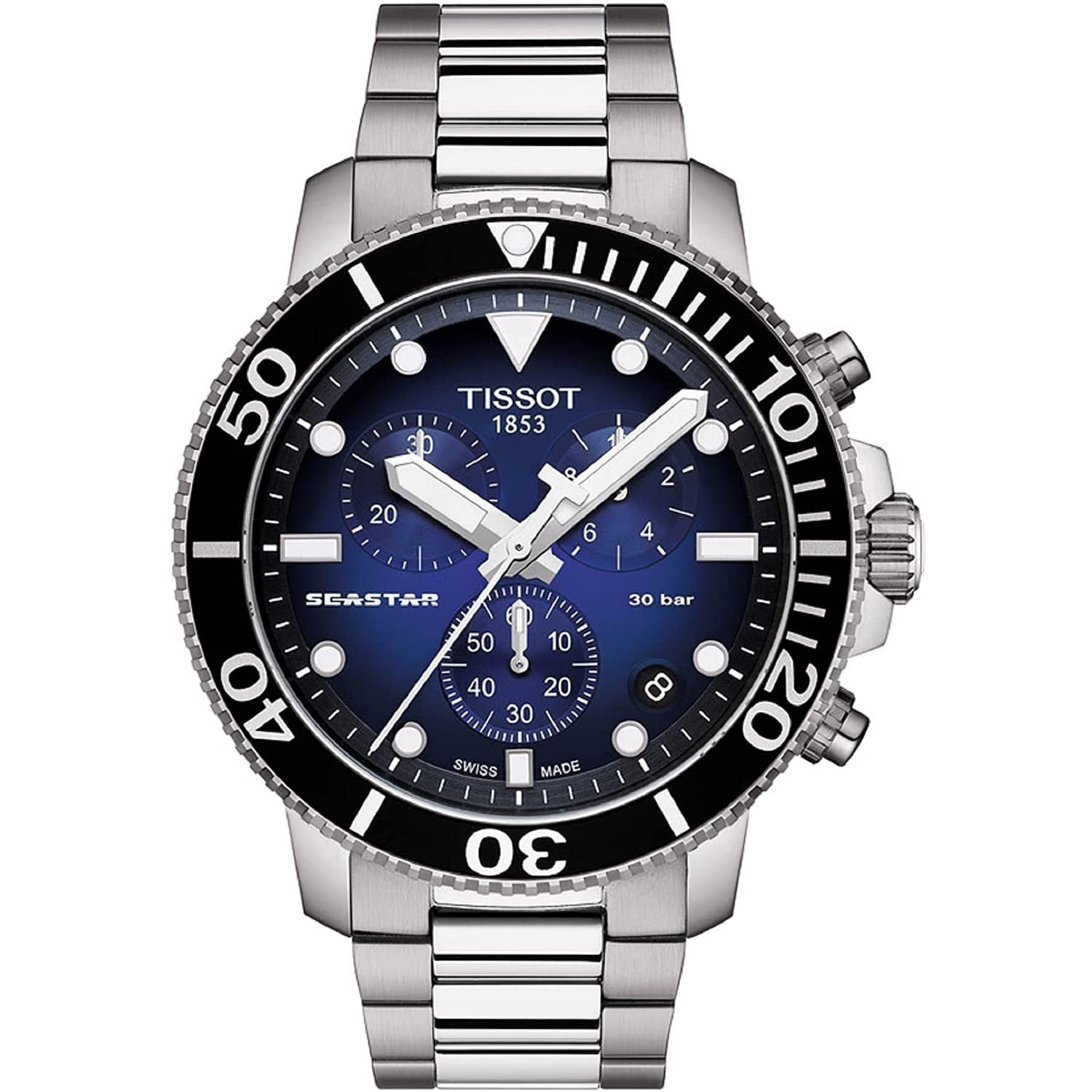 Tissot Men s Seastar 1000 Quartz Steel Diver s Watch Blue Gradient Dial Luminous Silver tone Hands T1204171104101 Walmart