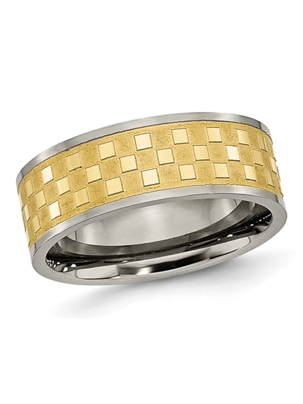 Mens Titanium 8mm Yellow Plated Checkered Wedding Band Ring - Walmart.com