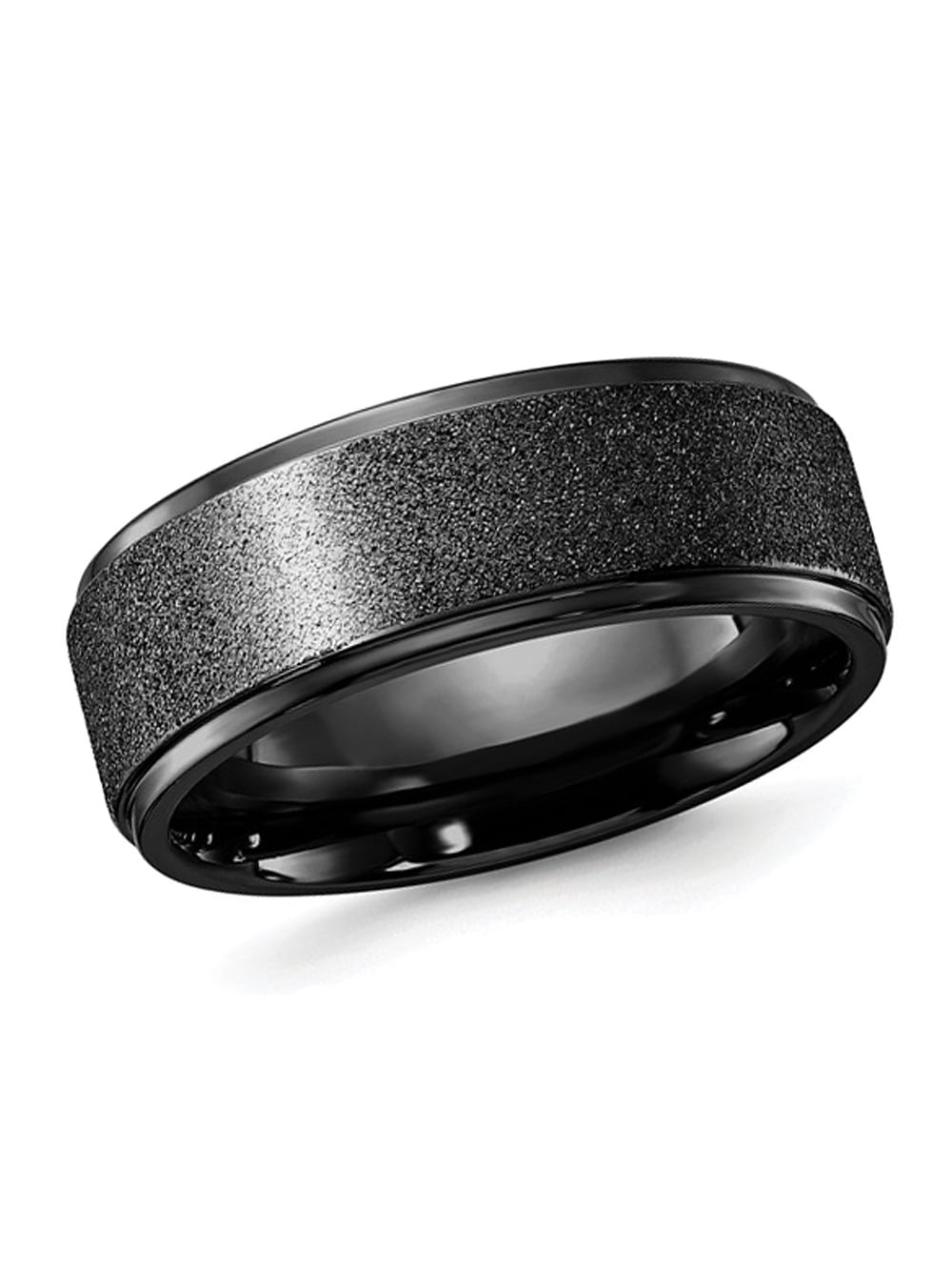 Gem & Harmony Mens Titanium Black Polished Laser-cut Band Ring (8mm ...