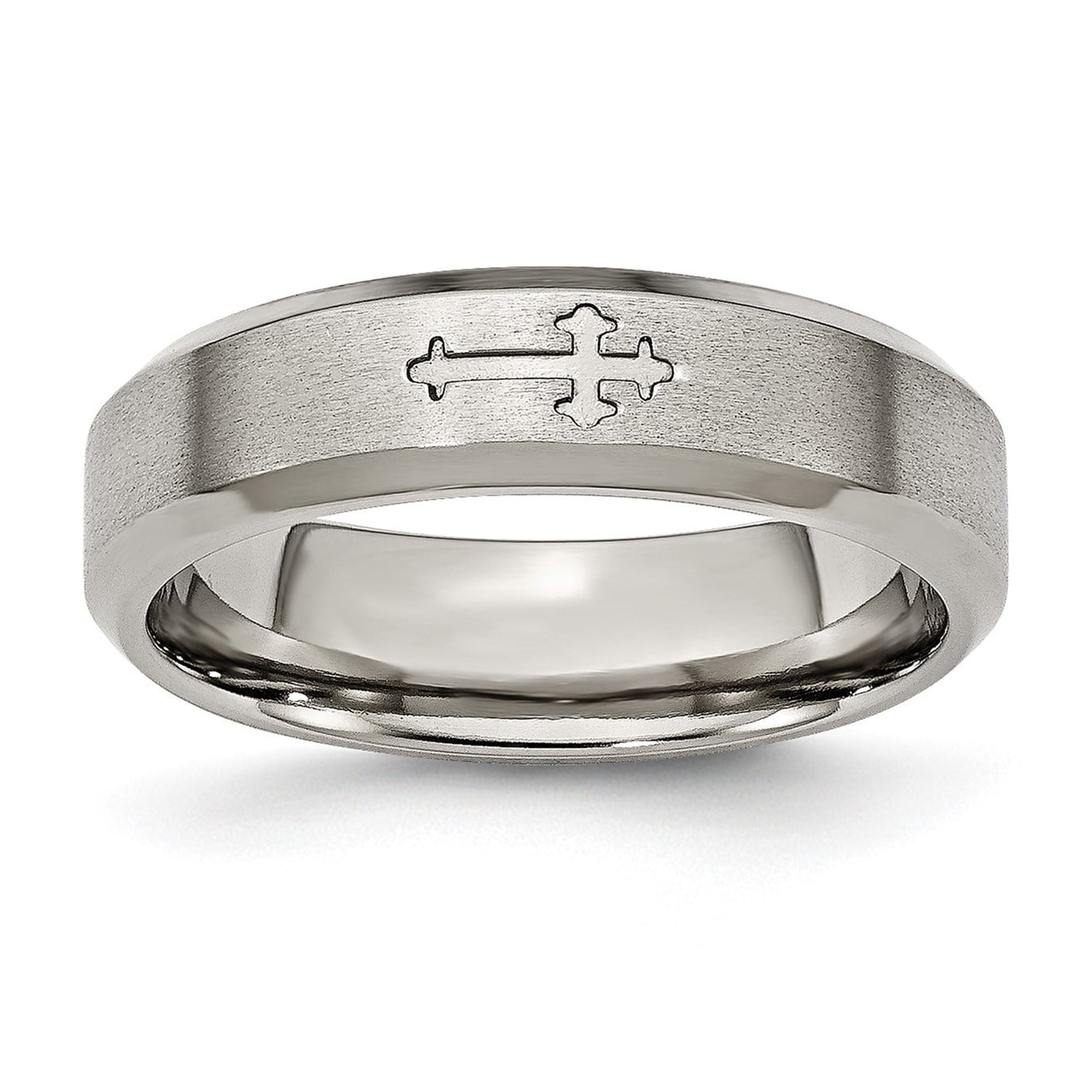 Mens Titanium Orthodox Cross Ring, Brushed Matte Band with Polished ...