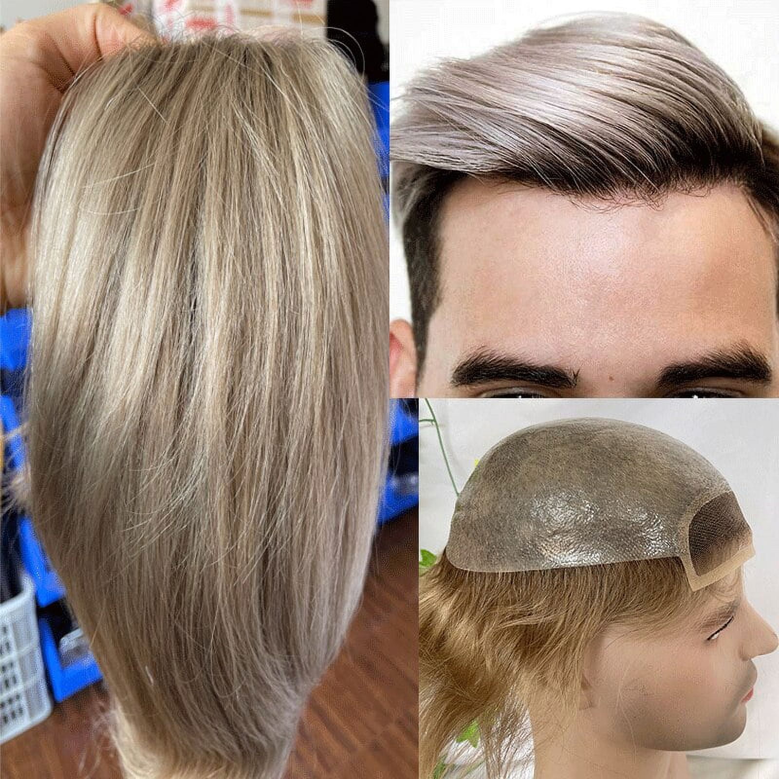 Mens Toupee with 100% Human Hair Toupee for Men 0.08mm Thin Skin Hair ...